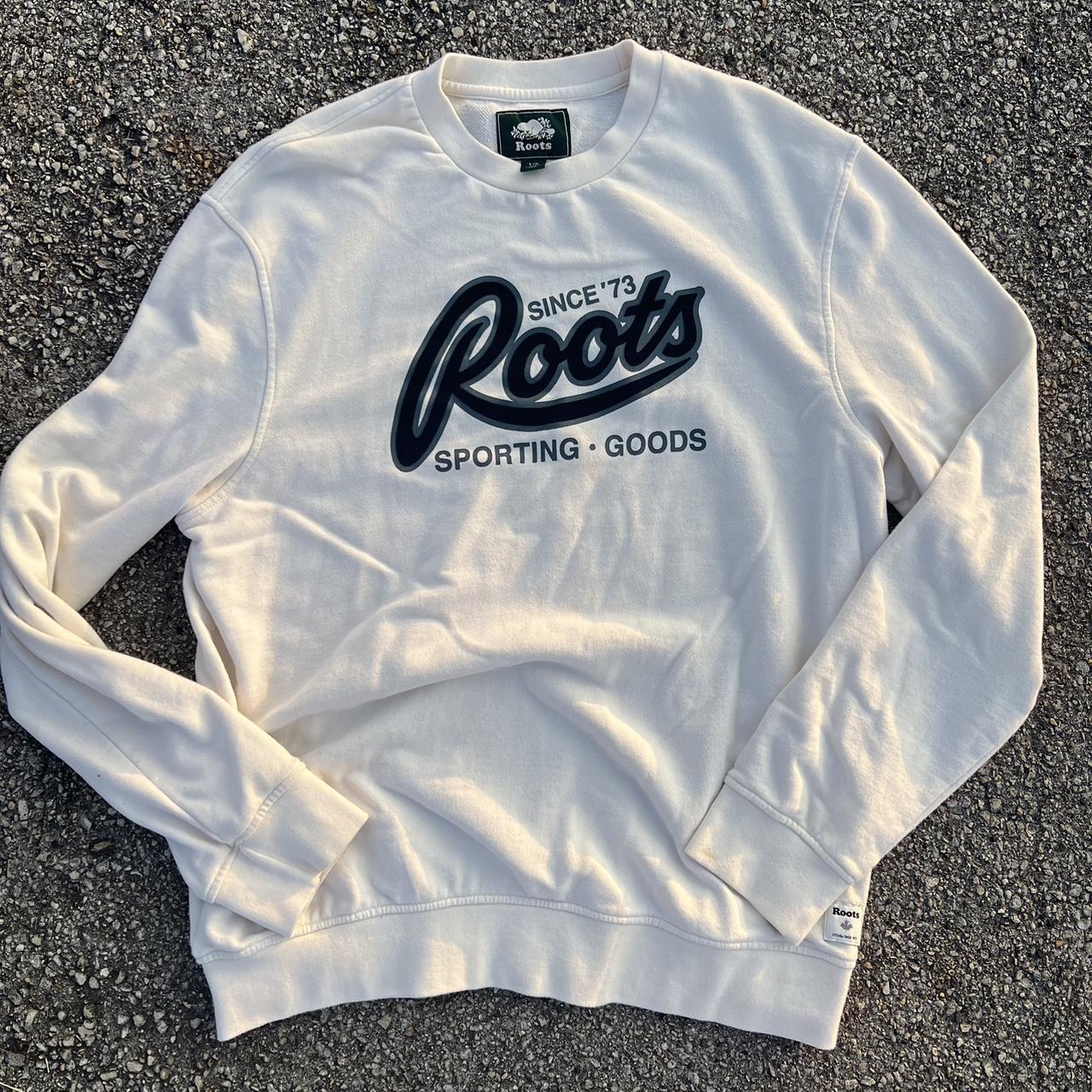 Roots Canada Crew Neck Color: Off-White Size: large - Depop