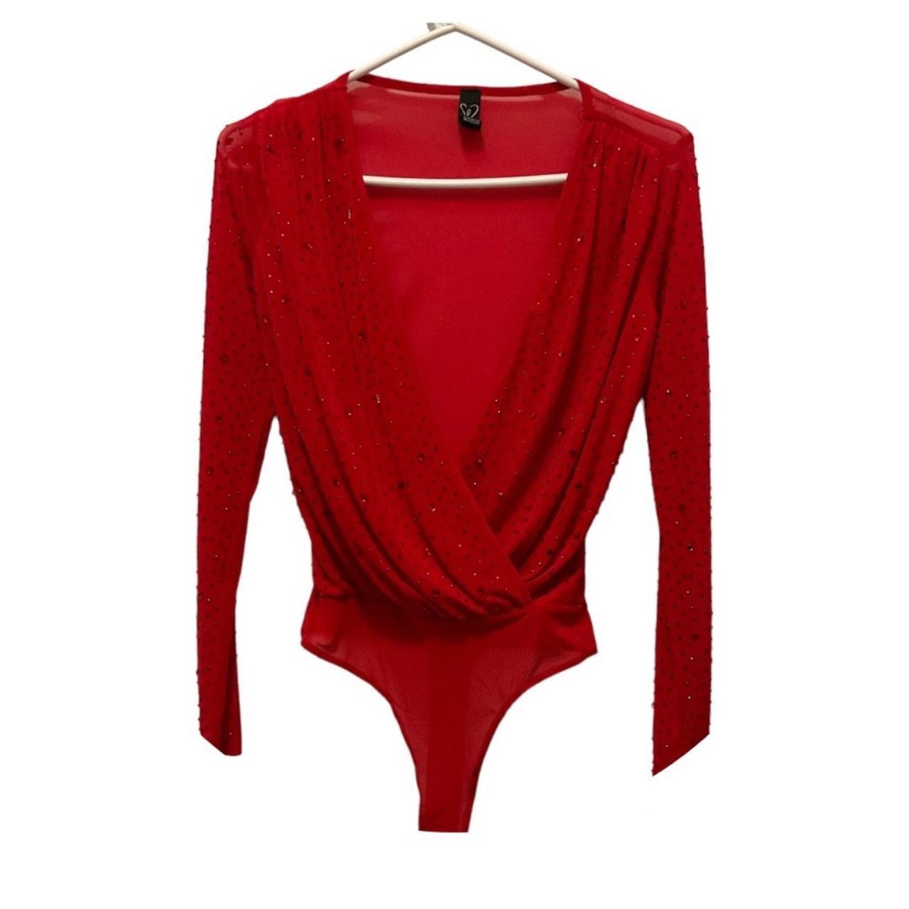 Bedazzled Red Bodysuit Size S Windsor Bedazzled Red... - Depop