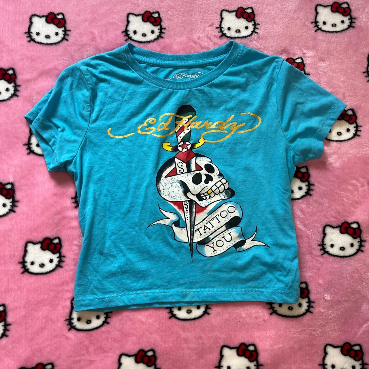 Ed Hardy baby tee with skull and sword design... - Depop