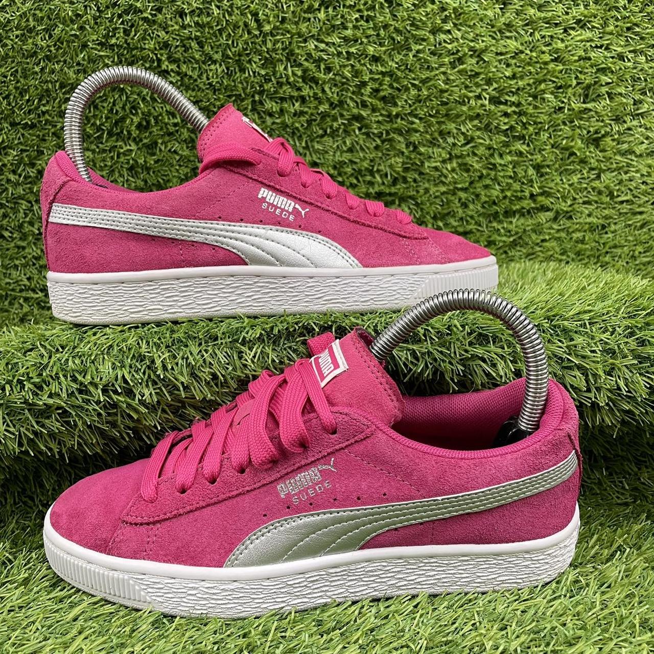 Puma Suede Classic Pink Silver White Trainers Size... - Depop