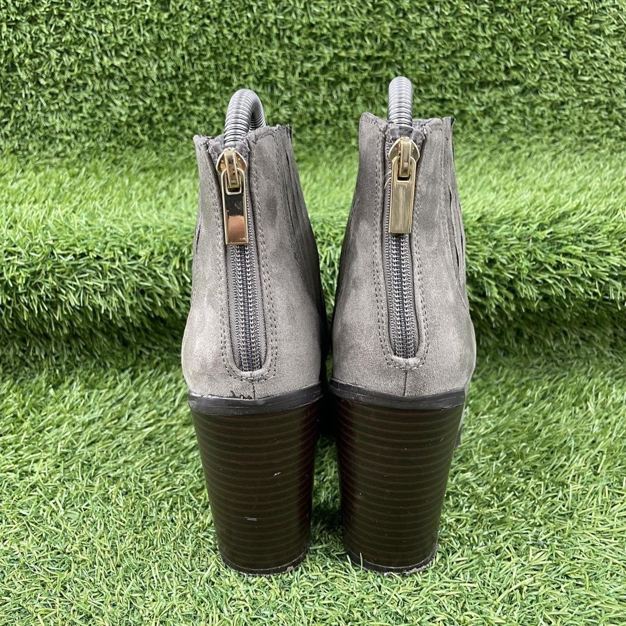 NEW LOOK GREY KHAKI SUEDE ANKLE BOOTS HIGH HEEL GOLD... - Depop