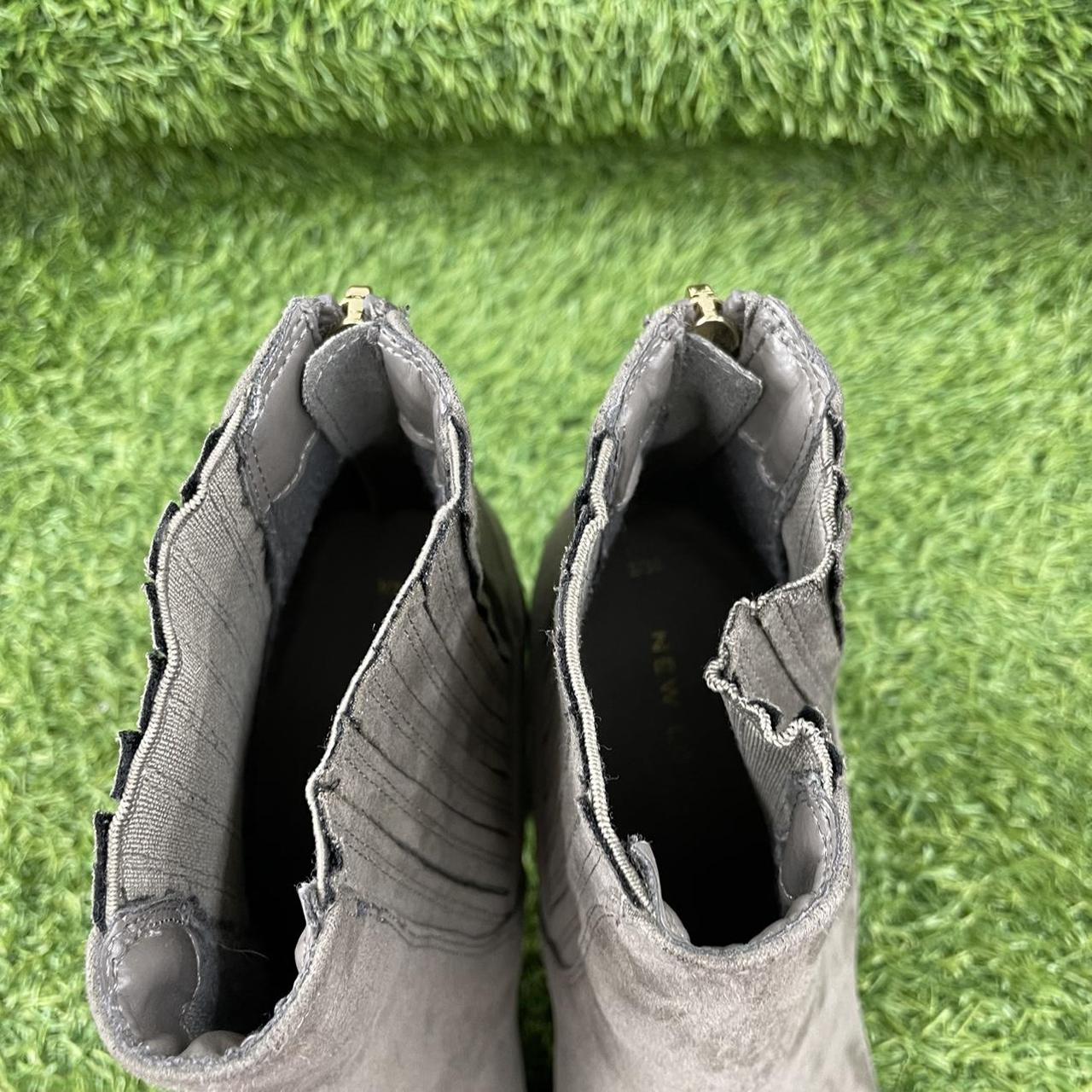 NEW LOOK GREY KHAKI SUEDE ANKLE BOOTS HIGH HEEL GOLD... - Depop