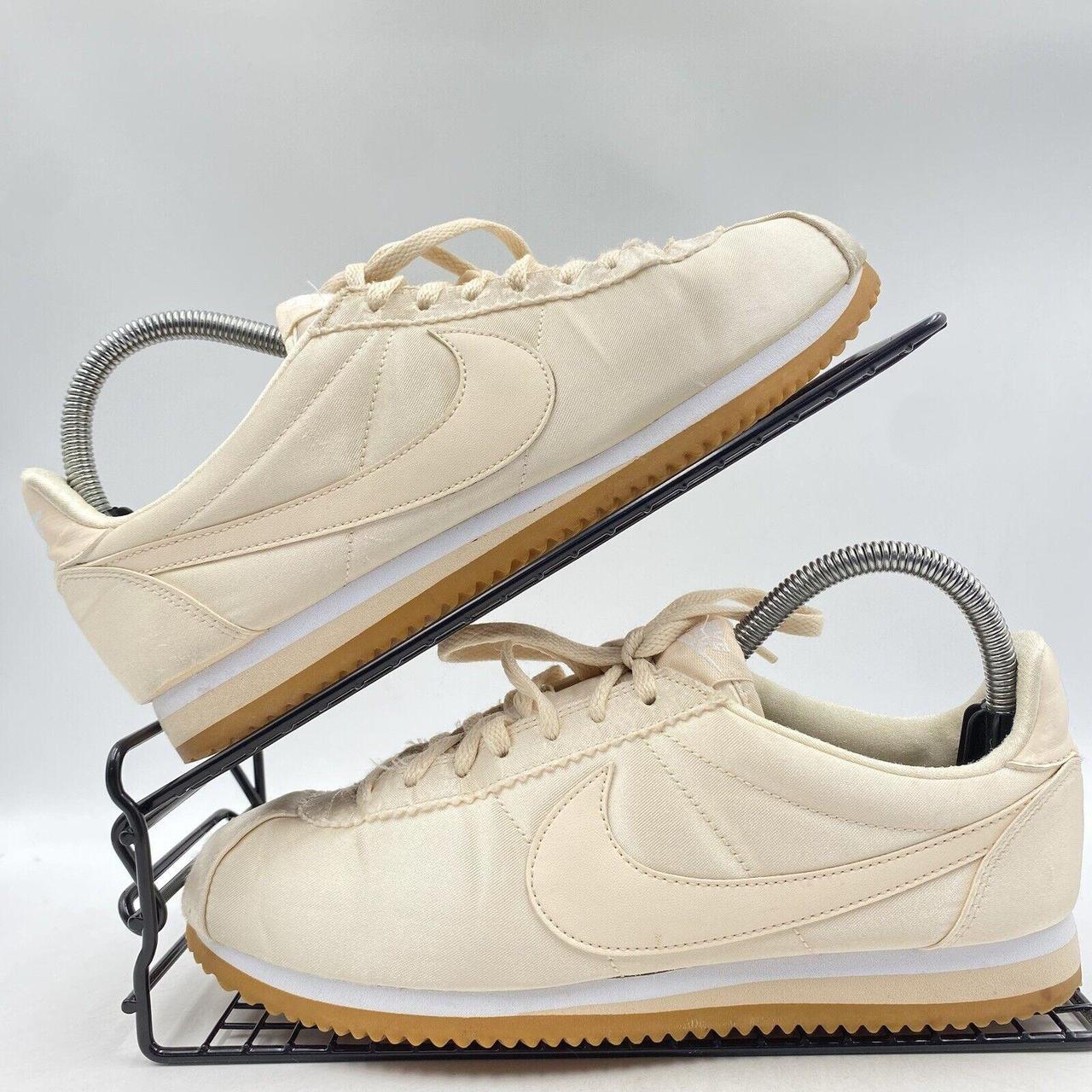 NIKE CORTEZ SATIN BEIGE TRAINERS SIZE UK 6 CREAM GYM... - Depop