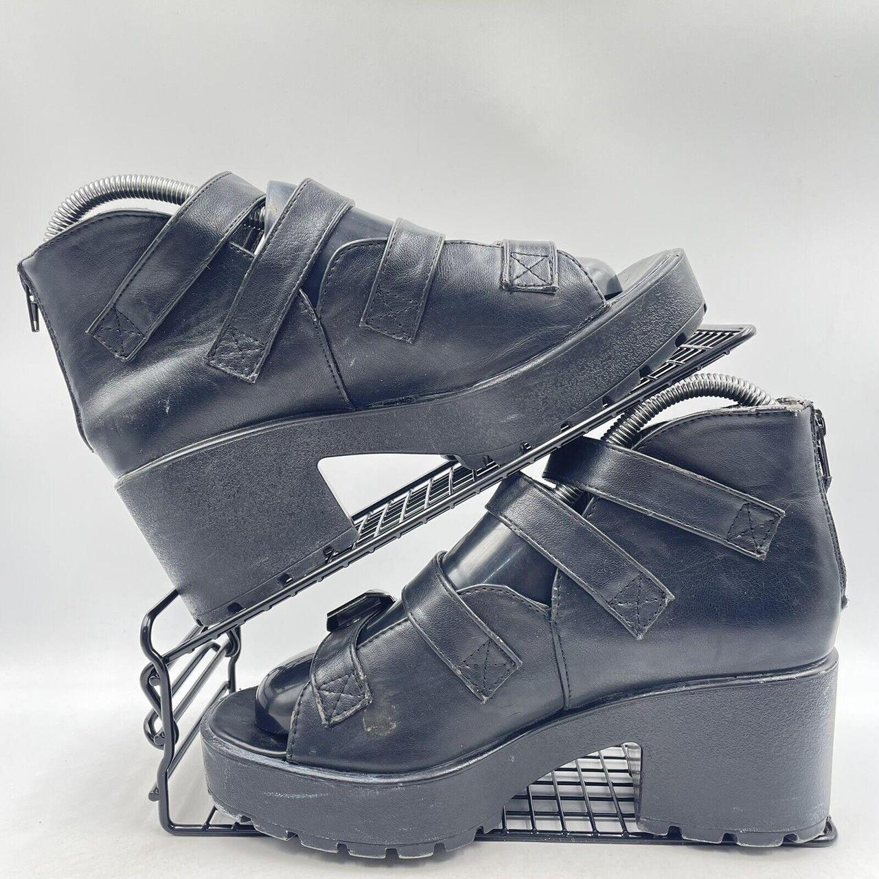 BLACK FAUX LEATHER CUT OUT BOOTS SIZE UK 5 STRAPPY... - Depop