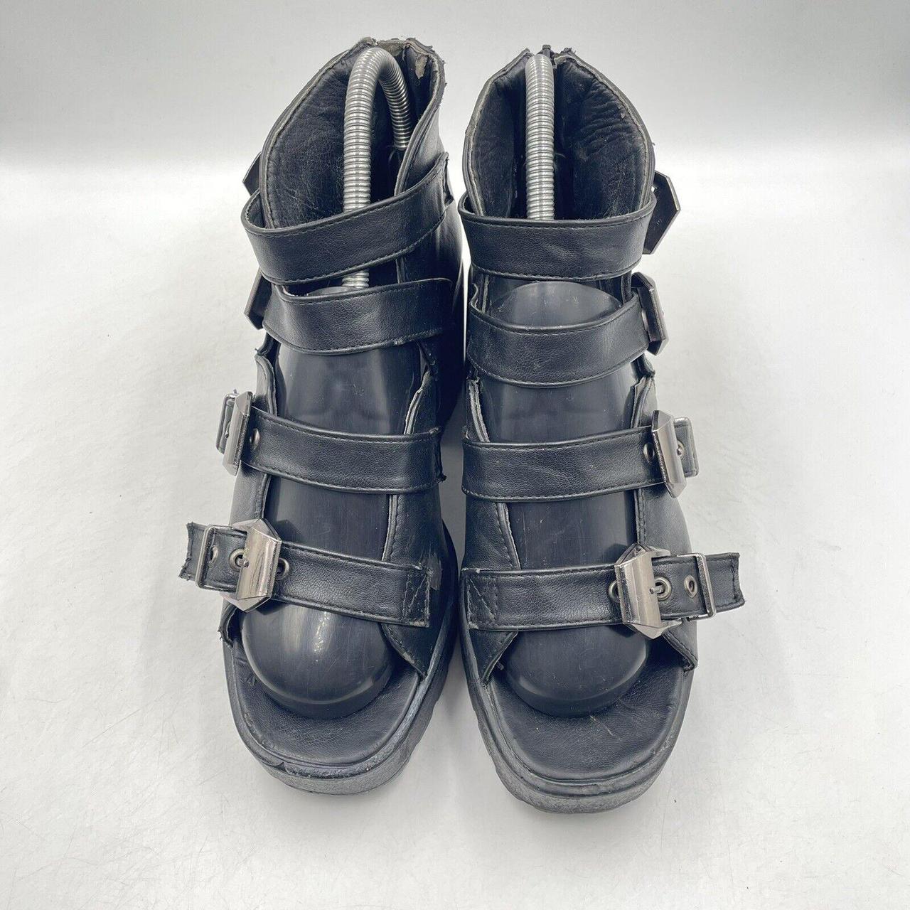BLACK FAUX LEATHER CUT OUT BOOTS SIZE UK 5 STRAPPY... - Depop