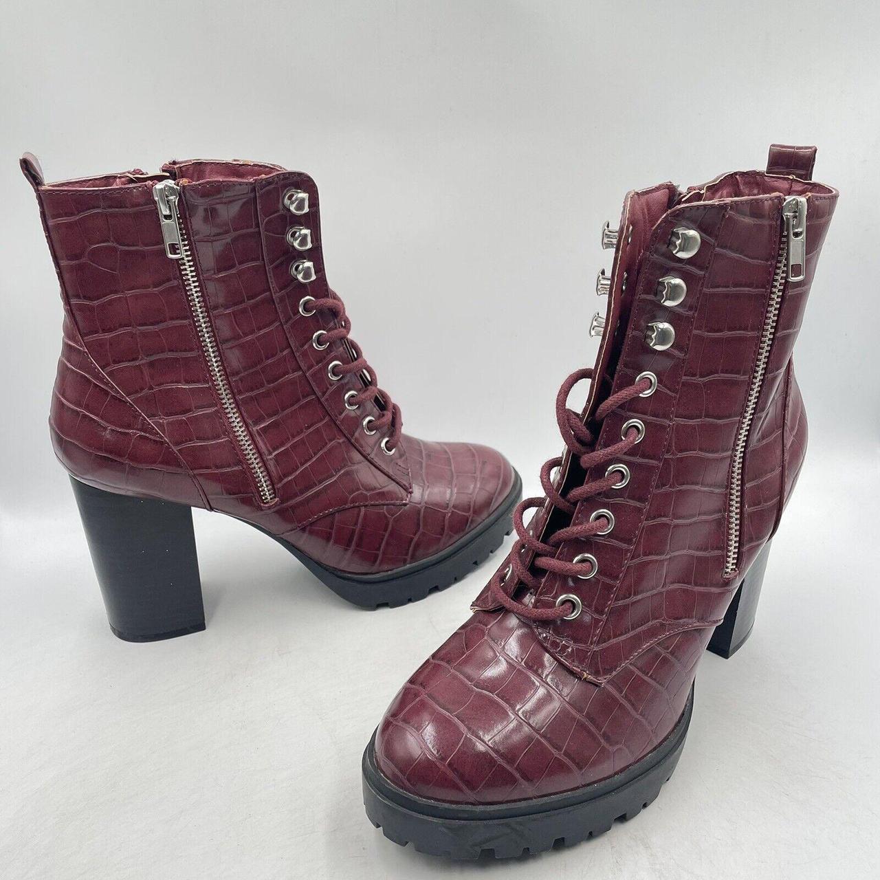 NEW LOOK BURGUNDY CROC ANKLE BOOTS SIZE UK 7 FAUX... - Depop