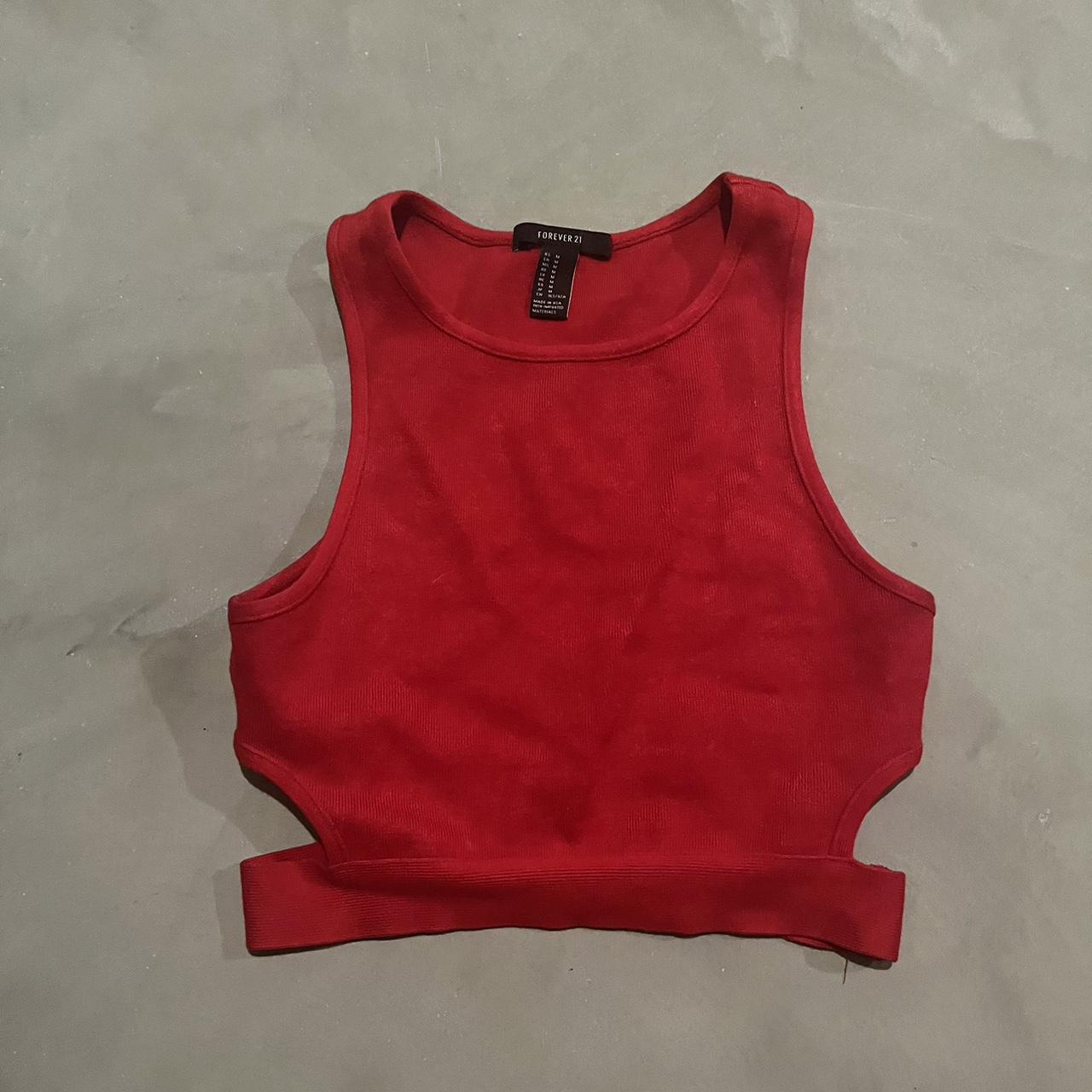 Forever 21 red cropped tank top with side cutouts... - Depop