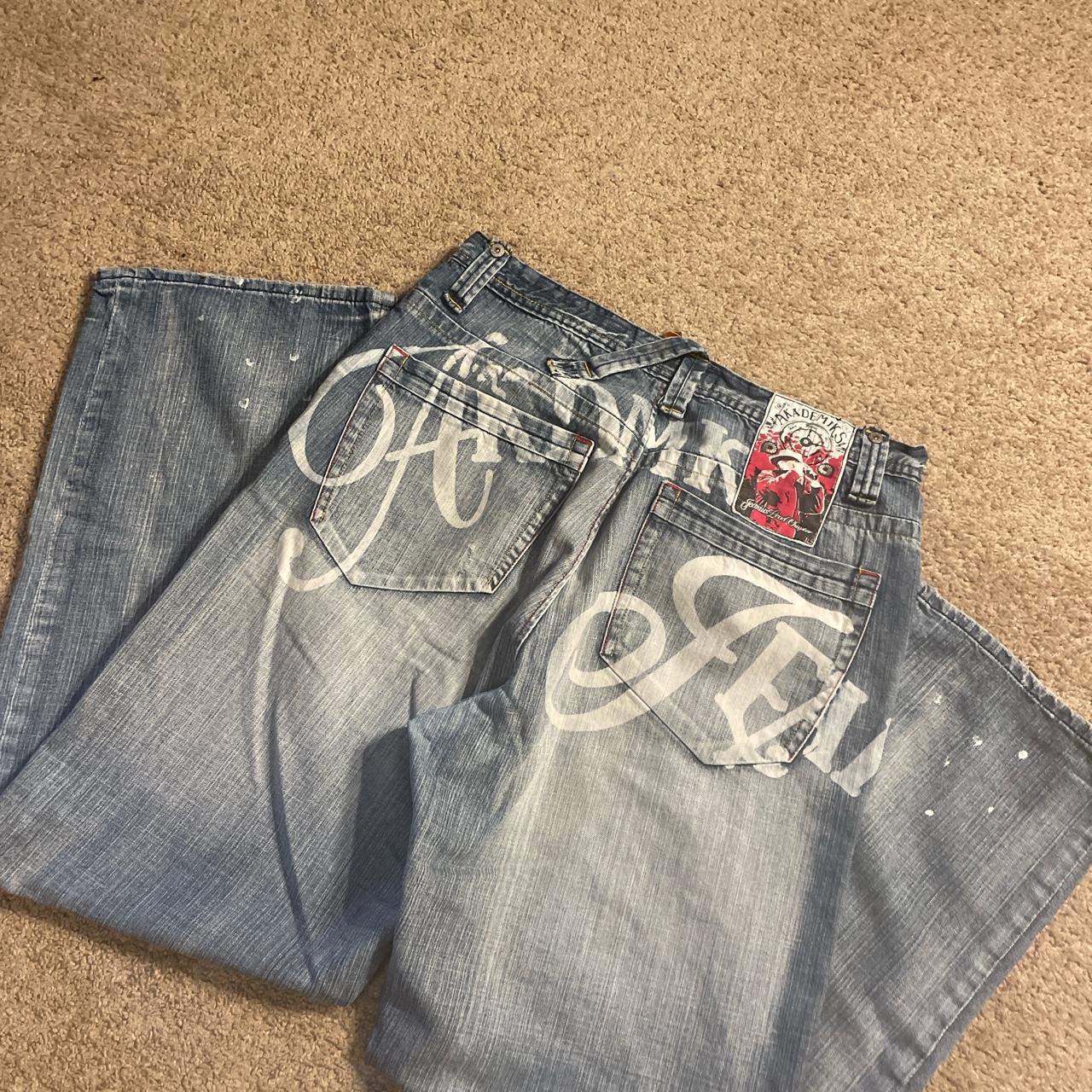 y2k vintage akademiks jeans with wraparound print... - Depop