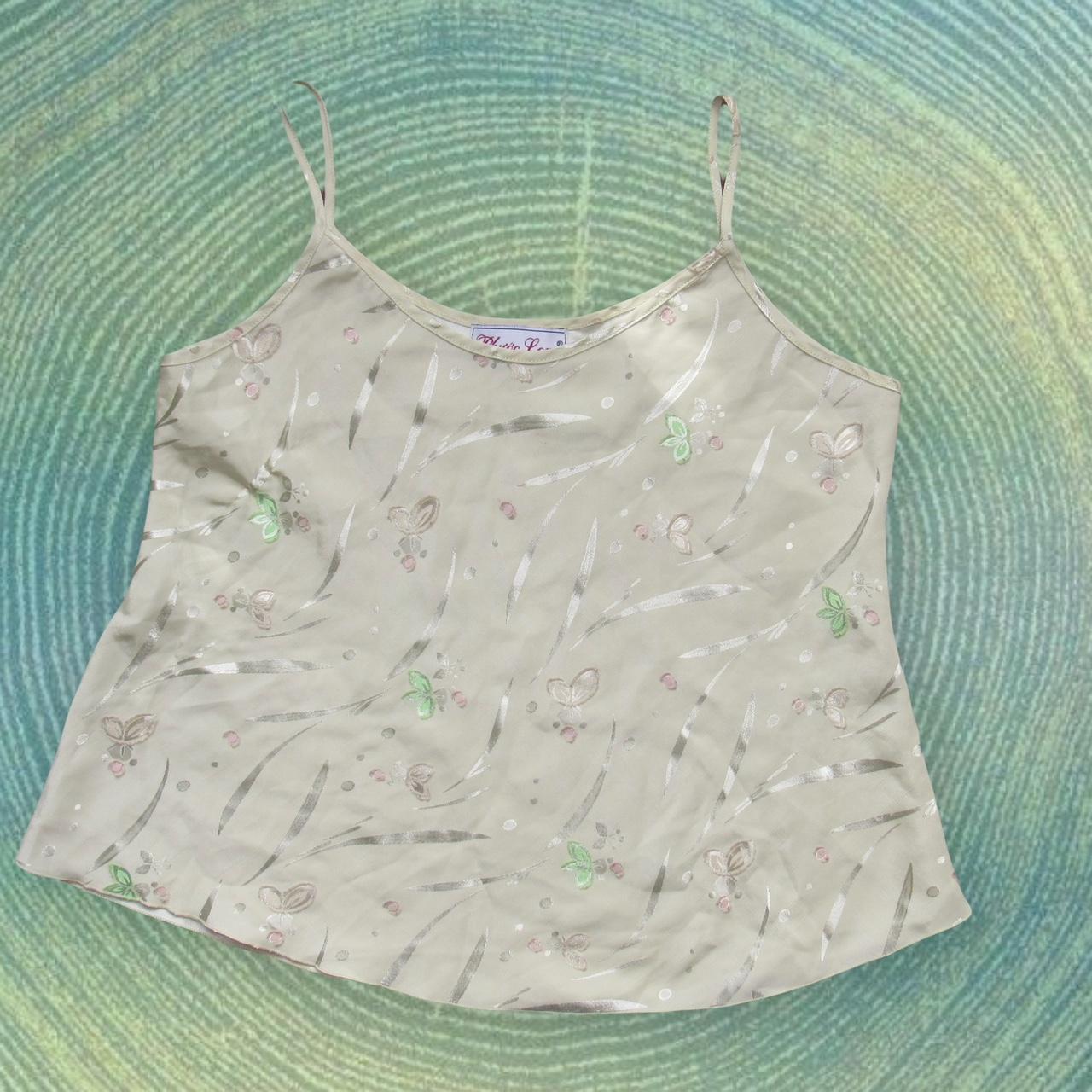 Dainty cream silk cami top with butterflies and... | Depop