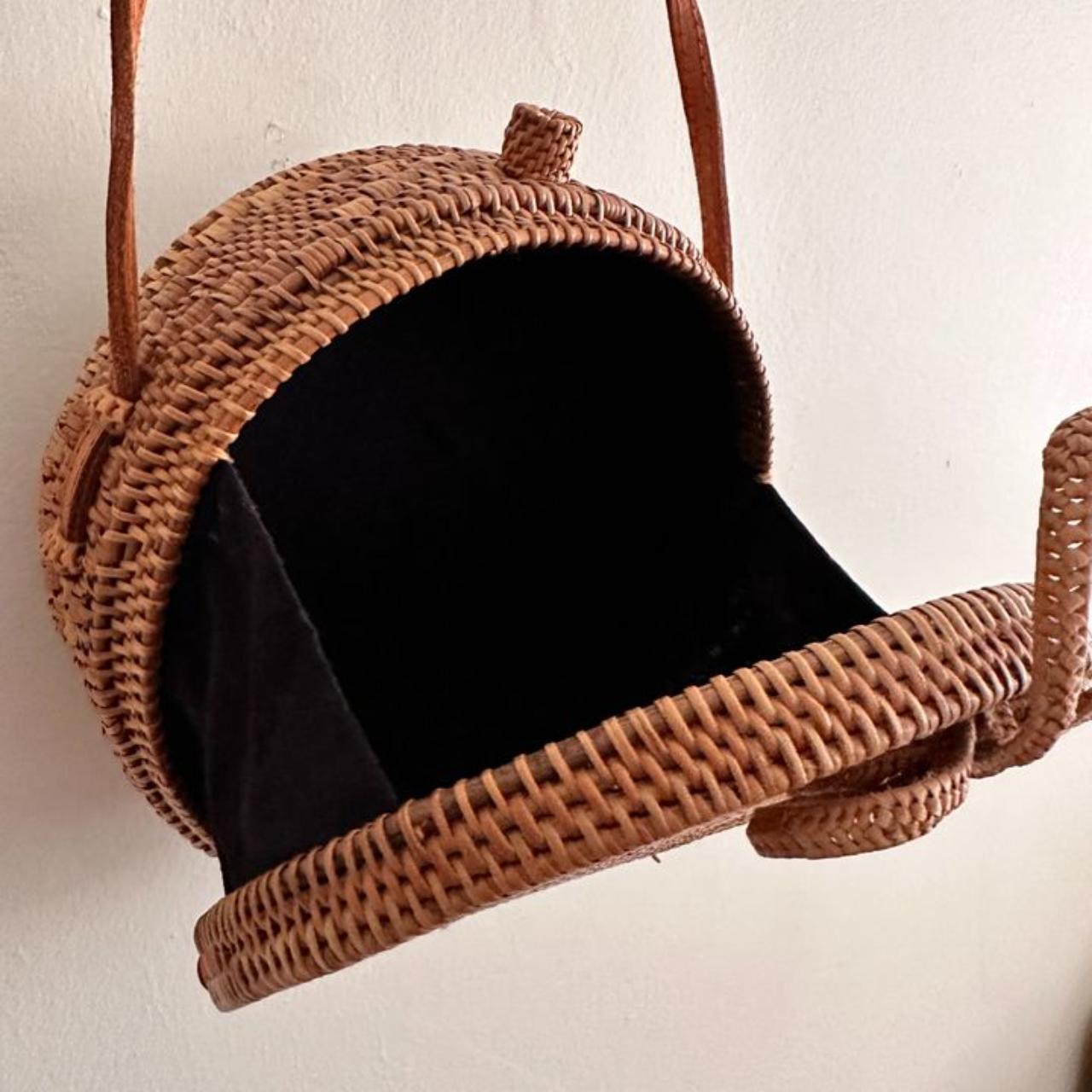 Tan brown rattan round Sling bag. Handmade. No damage. - Depop