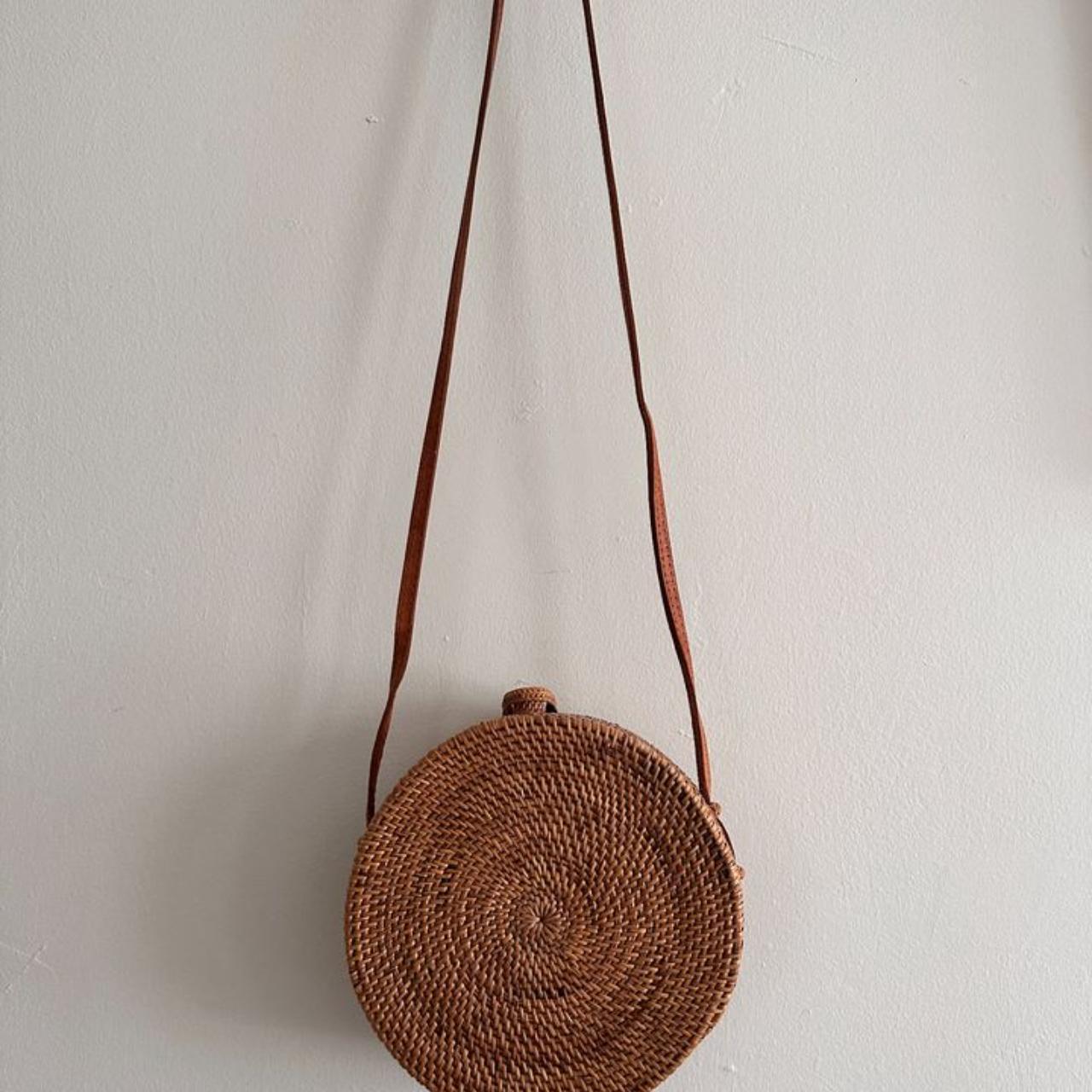 Tan brown rattan round Sling bag. Handmade. No damage. - Depop