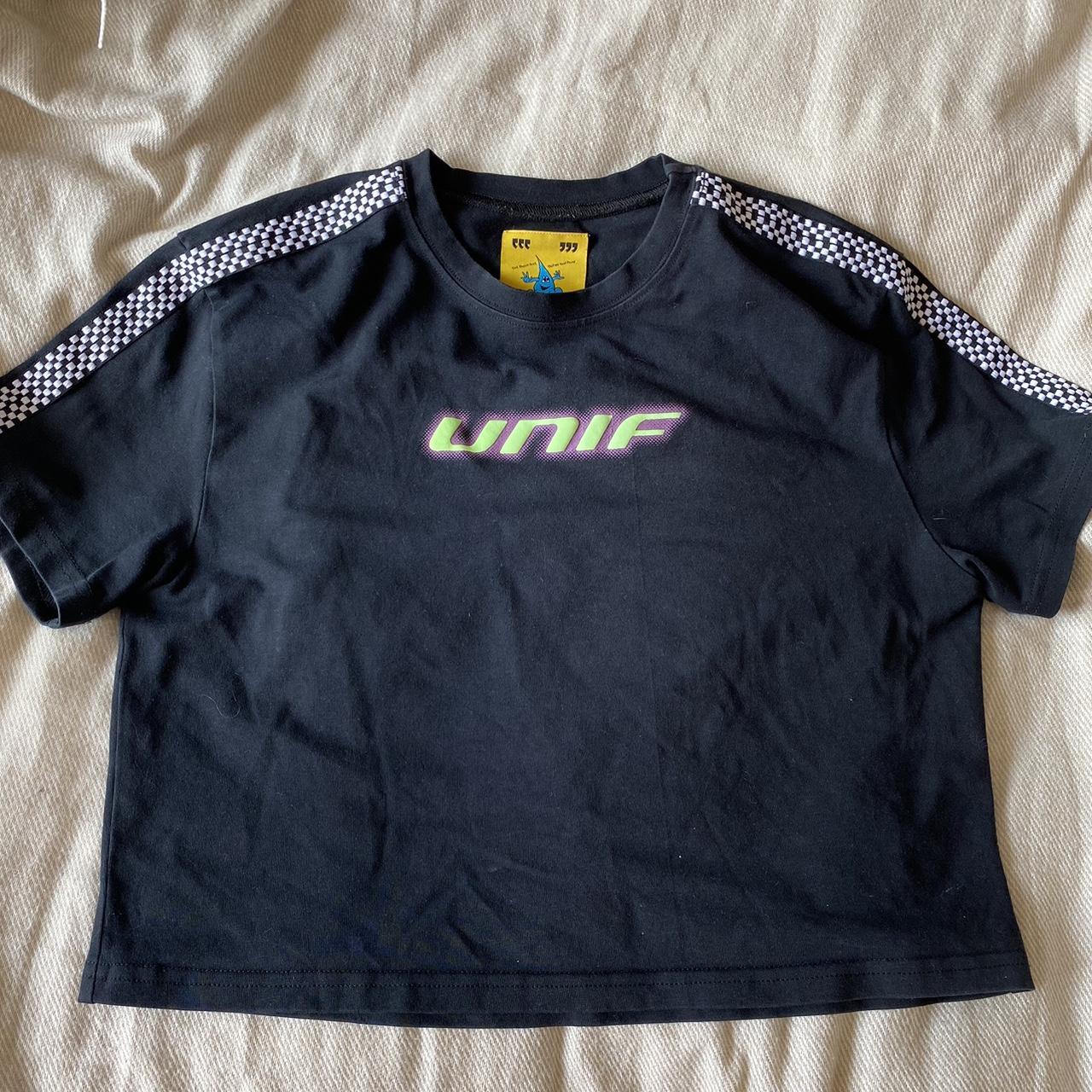 Unif logo baby tee in black. Perfect condition! Size... - Depop