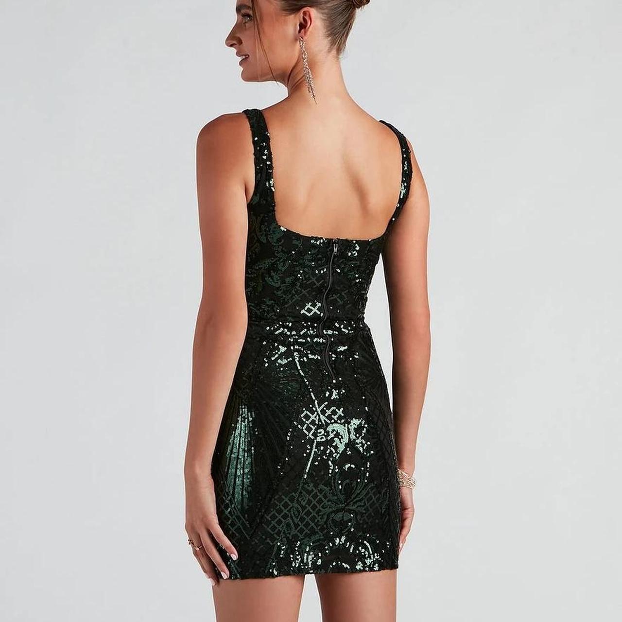 emerald green bodycon sequin mini party hoco... - Depop