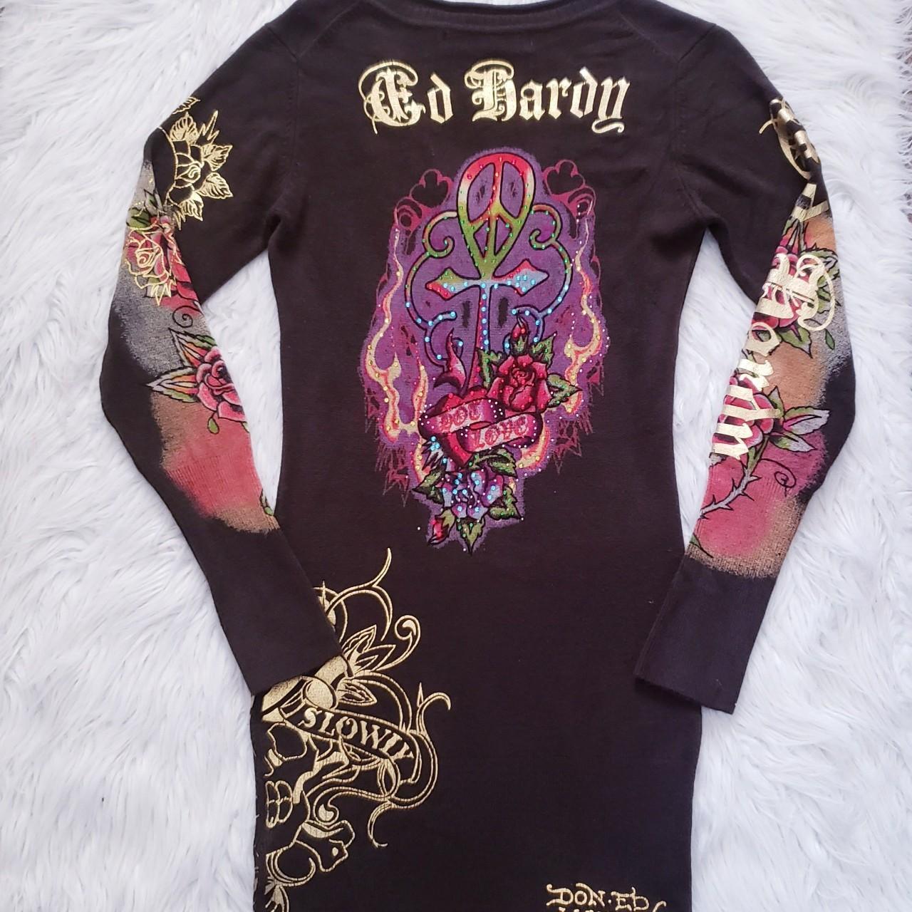 Rare vintage y2k Ed Hardy long sleeve dress size... - Depop