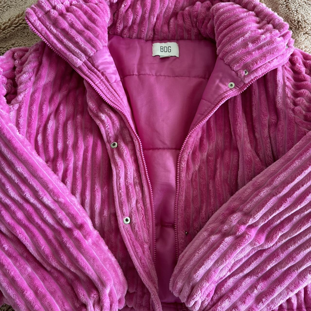 pink corduroy fluffy puffer jacket from urban... | Depop