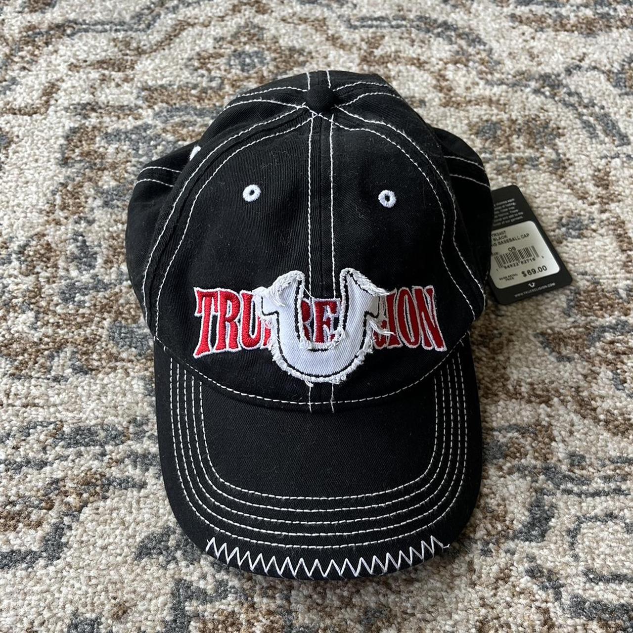 True Religion Men's Black and Red Hat | Depop