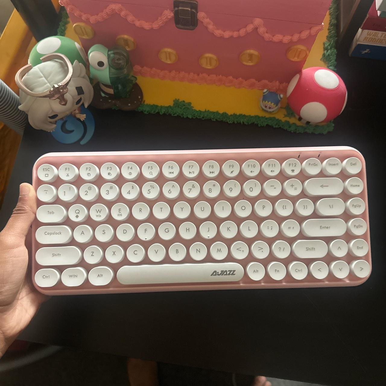 ajazz pink bluetooth keyboard w/ white buttons... - Depop