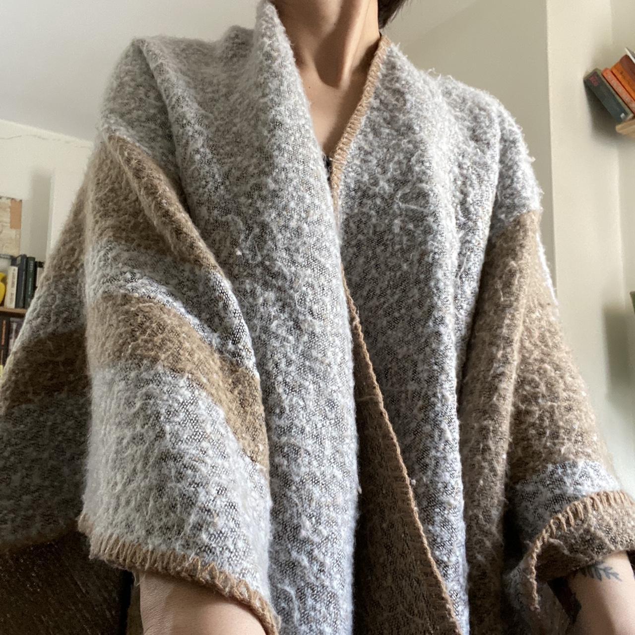 Neutral boho flowy shawl with grey and tan tones,... - Depop