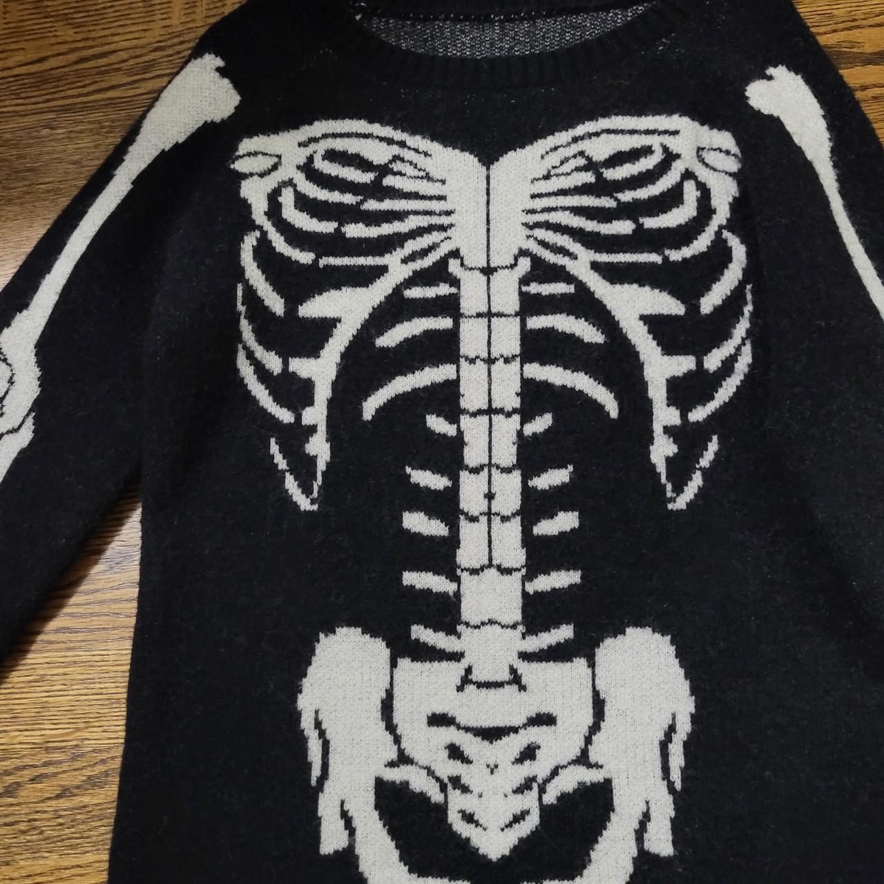 Long snuggly comfy, skeleton sweater printed front... - Depop