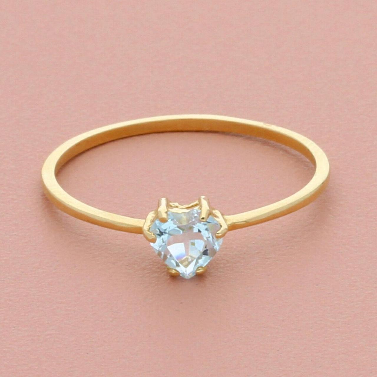 bony levy 14k yellow gold blue topaz heart ring size... | Depop
