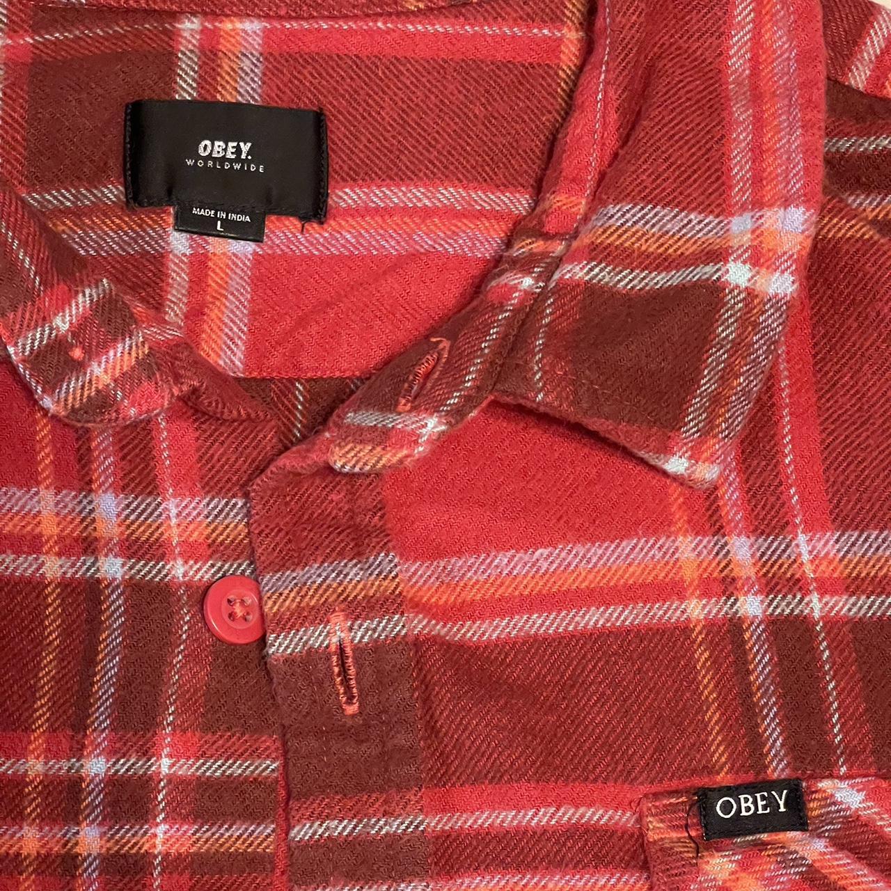 Red Obey Flannel Size - L Good condition but no... - Depop