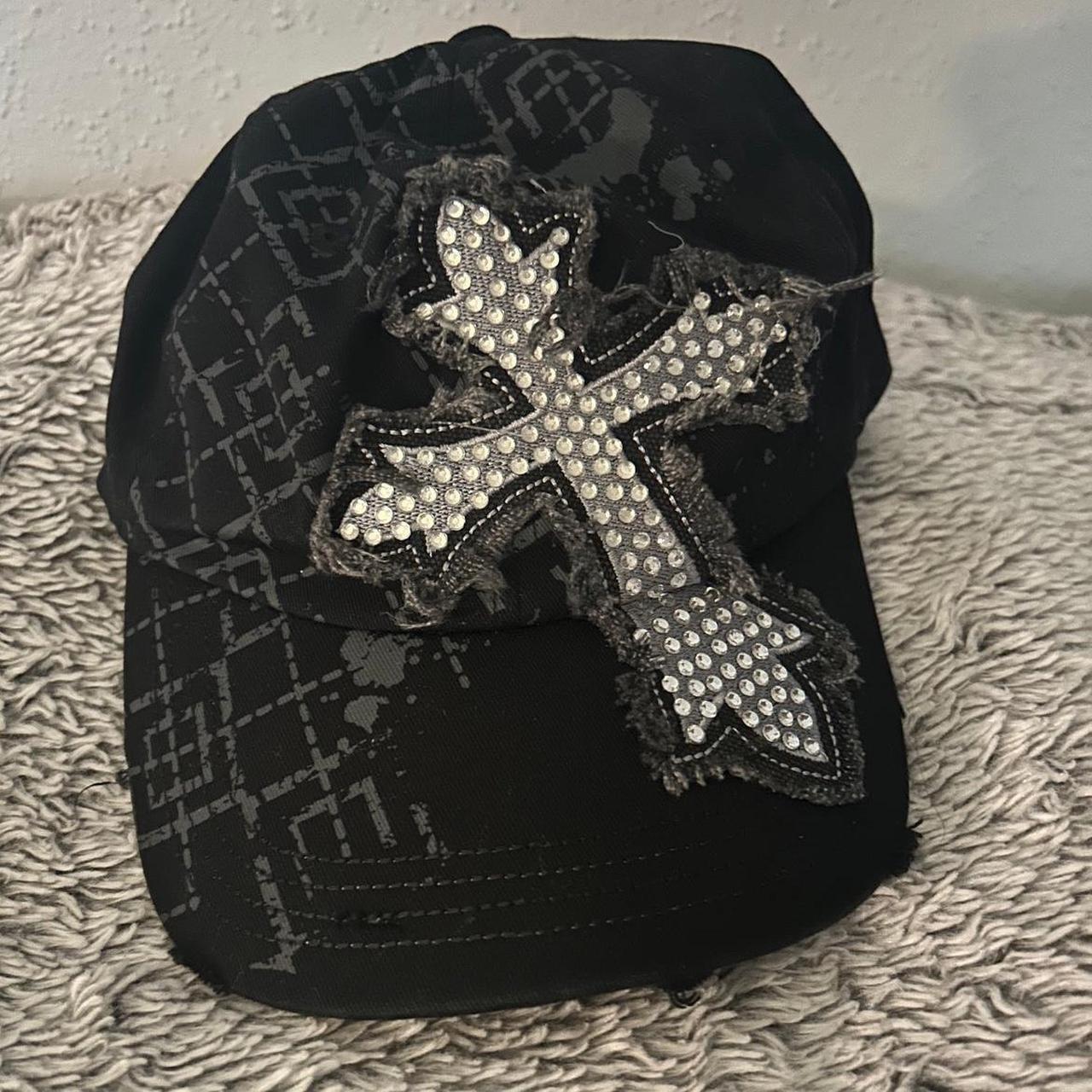 Rhinestone Cross Hat #Y2K #Cross #2000s #Punk #Grunge - Depop