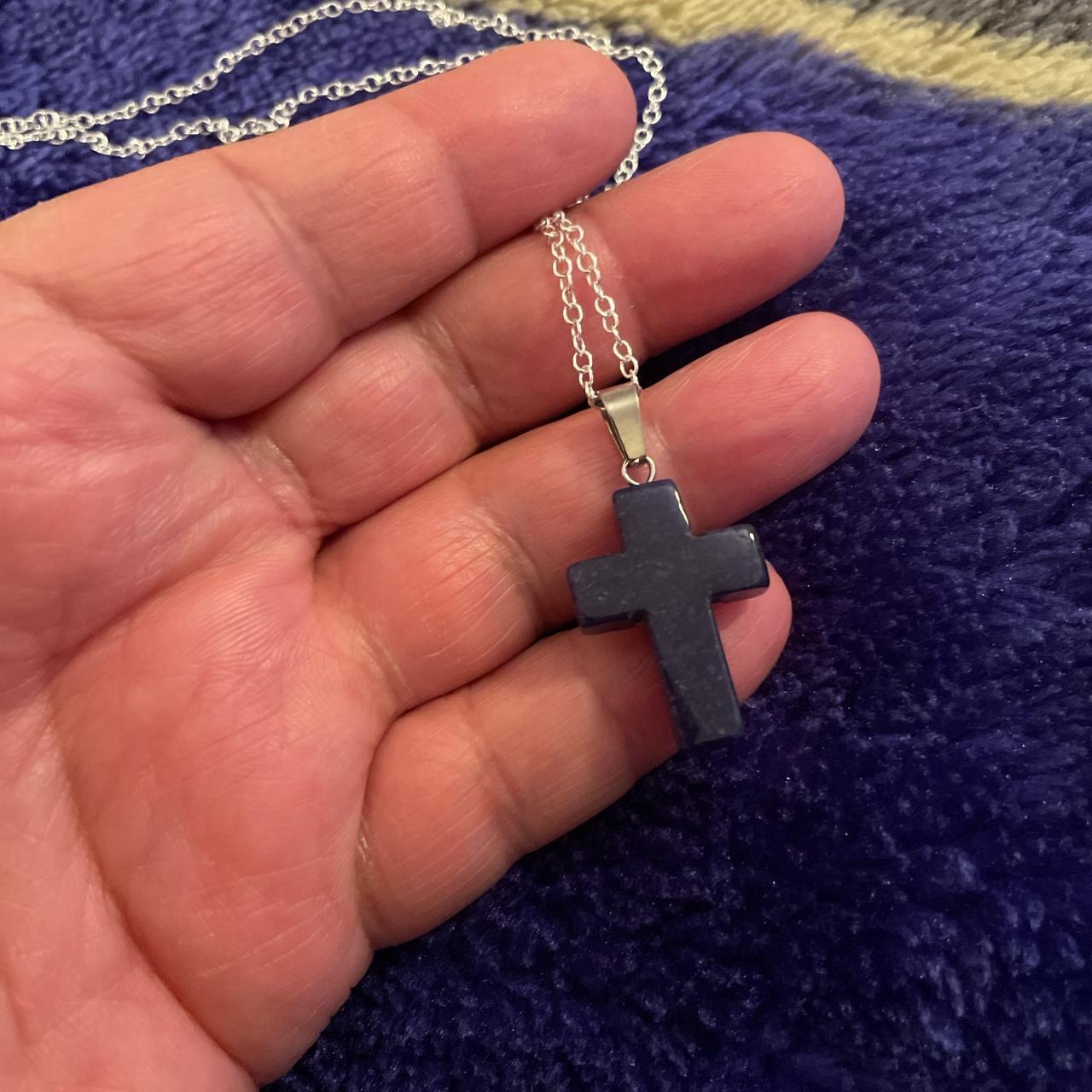 Gorgeous vintage Gemstone Dark Blue Cross silver... - Depop