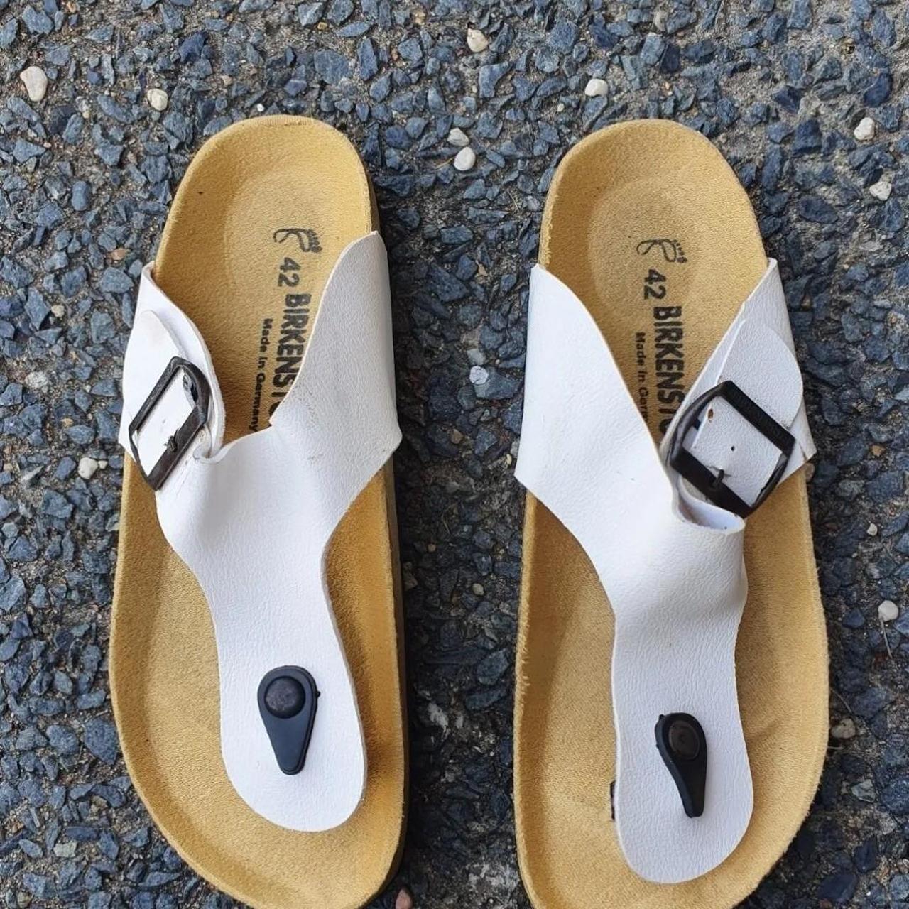 Birkenstock Gizeh White Leather Thongs Shoes Size 42... - Depop