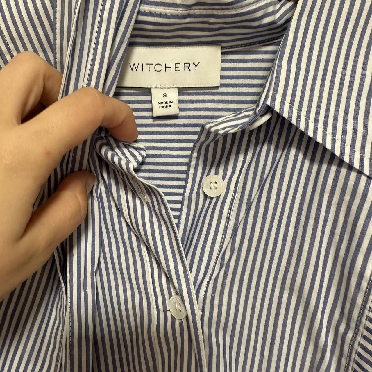 Witchery striped summer button up dress Blue and... - Depop