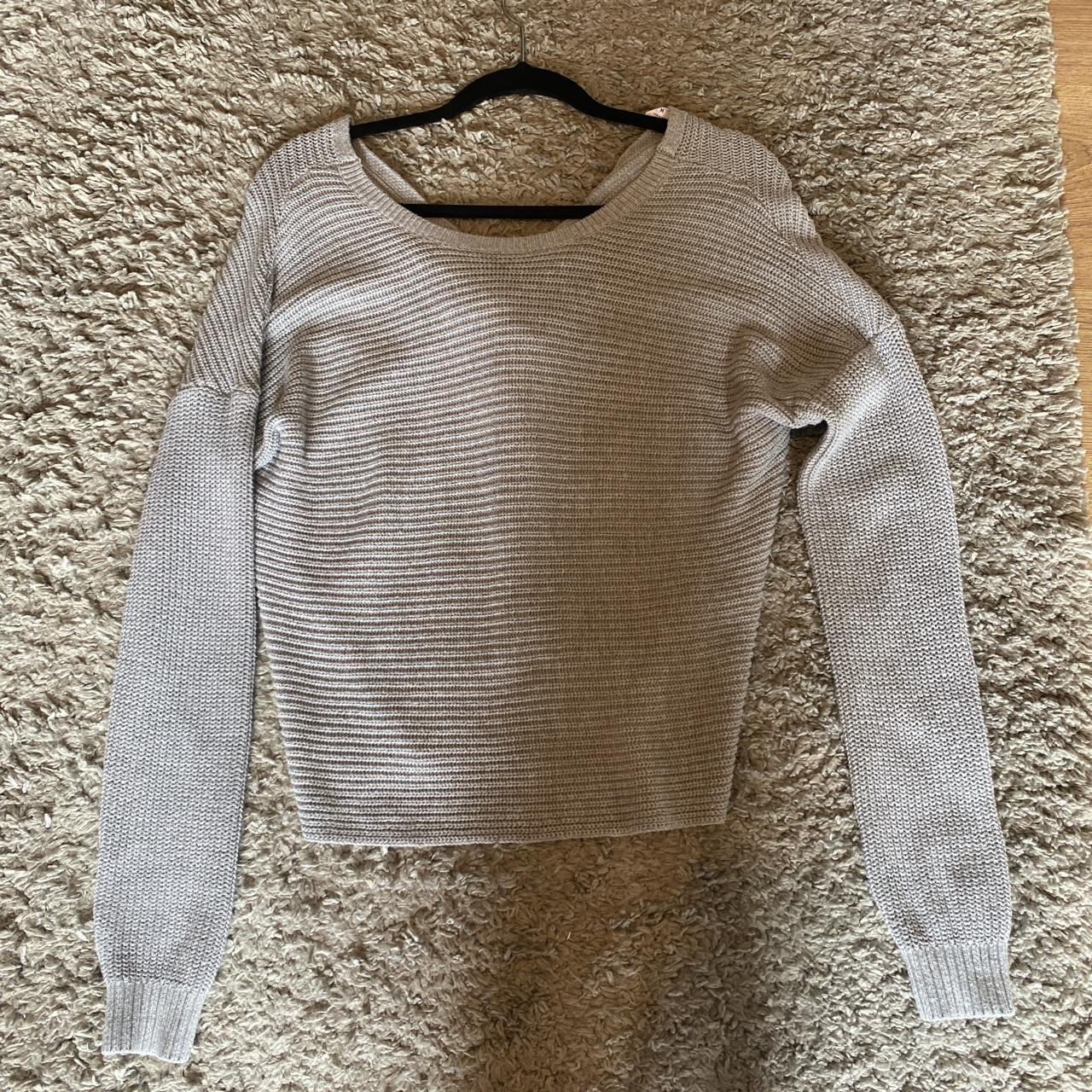 Grey Hollister knitted jumper Twist back / backless... - Depop