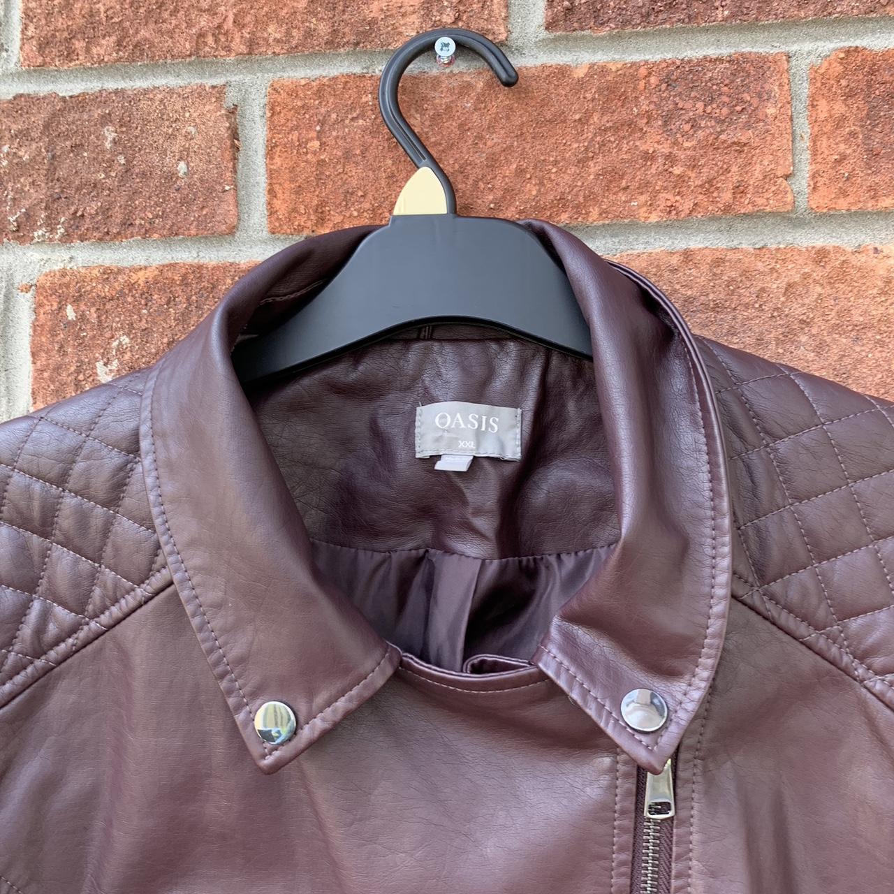 oasis women’s brown pu leather biker jacket size xxl... - Depop