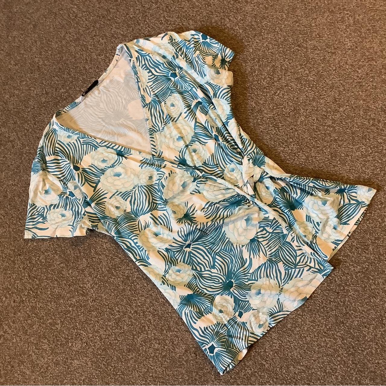 BHS teal and cream cross front short sleeved... - Depop
