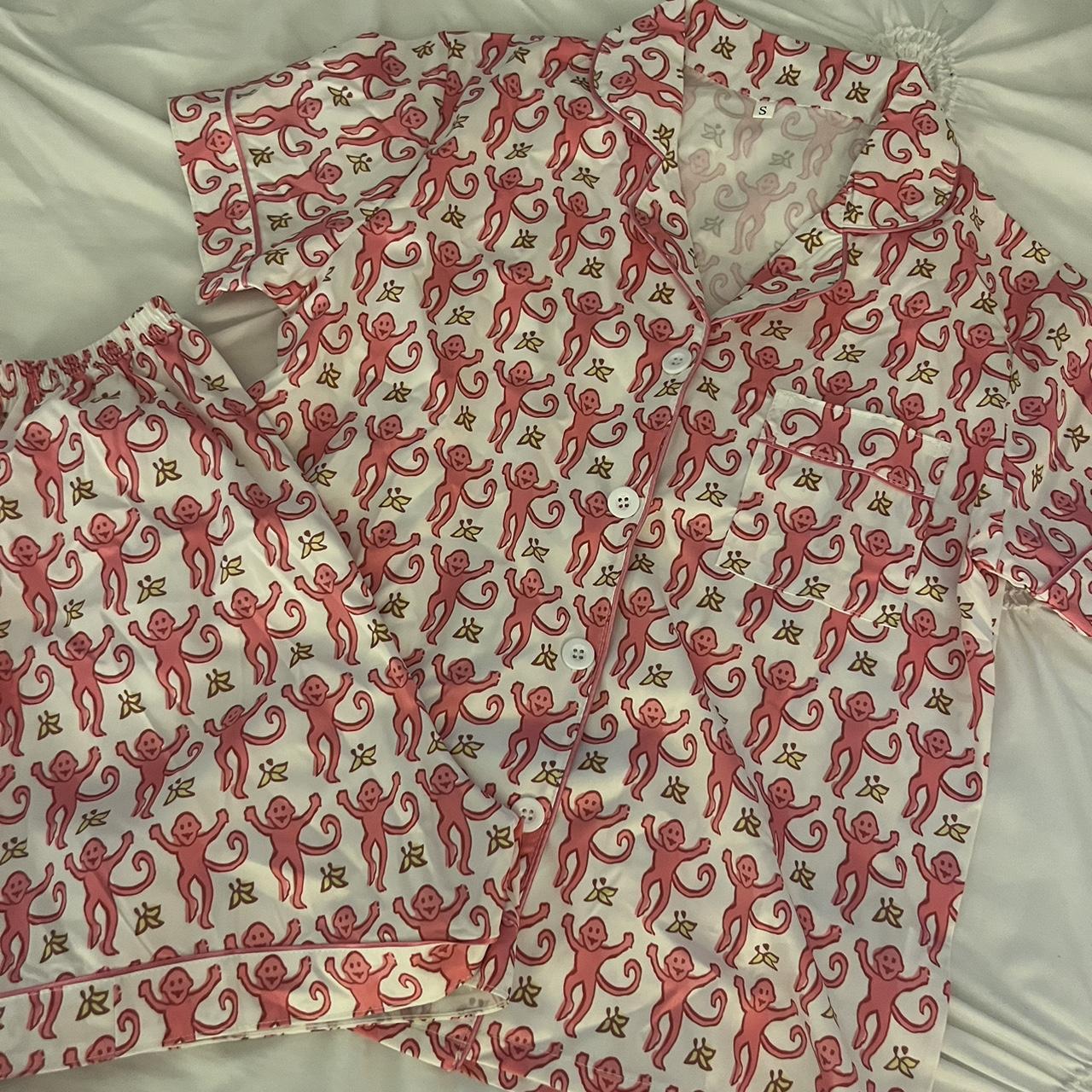 pink monkey pj set -size small -comes with... - Depop