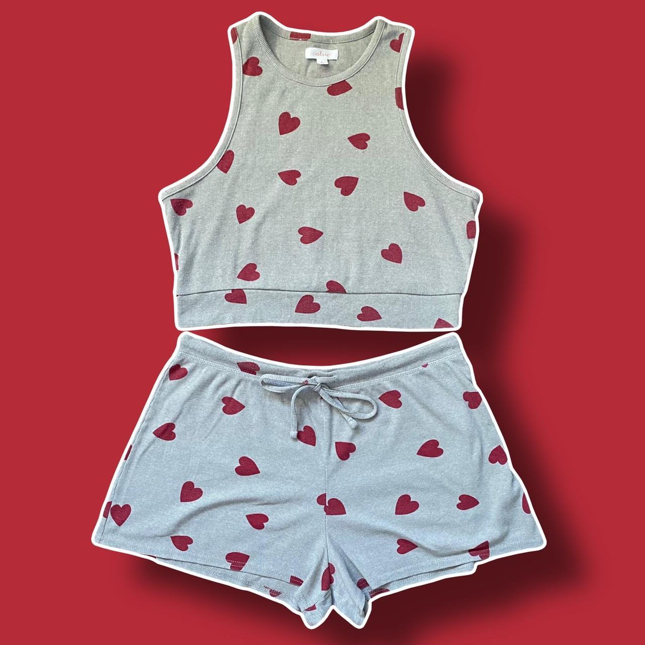 Colsie cropped tank top and shorts Valentine’s Day 2... - Depop