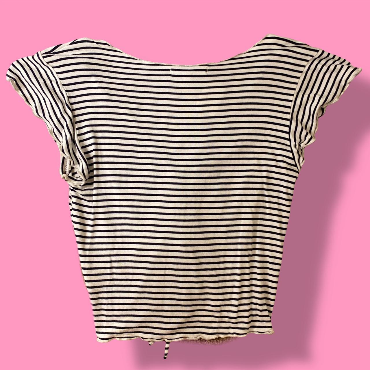 Antistar black and white striped cinched v-neck tiny... | Depop