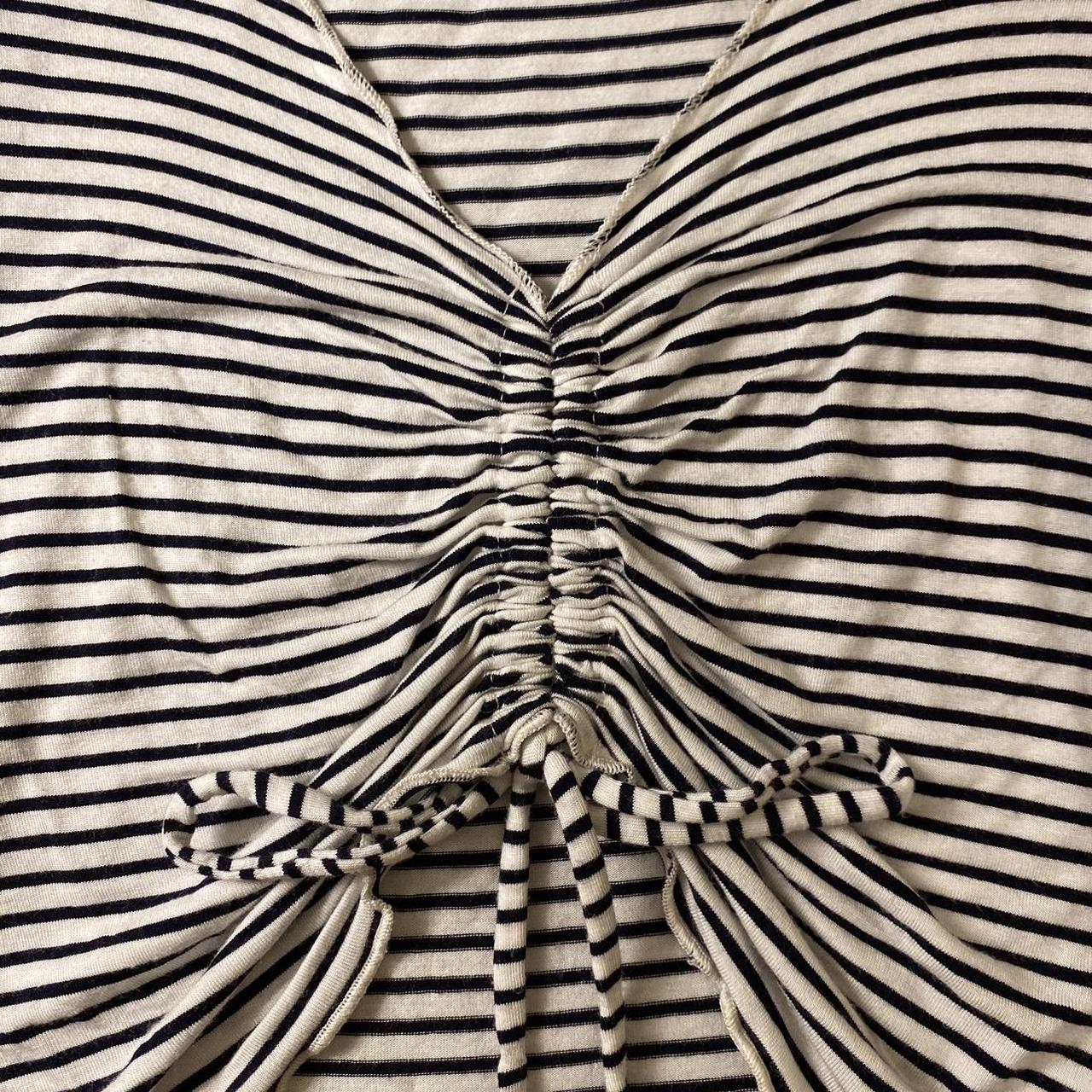Antistar black and white striped cinched v-neck tiny... | Depop