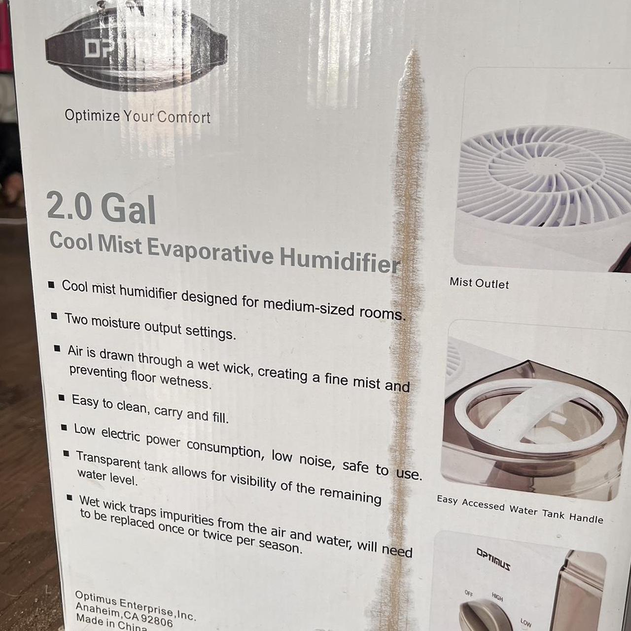 Optimus Cool Mist Evaporative Humidifier the box... - Depop