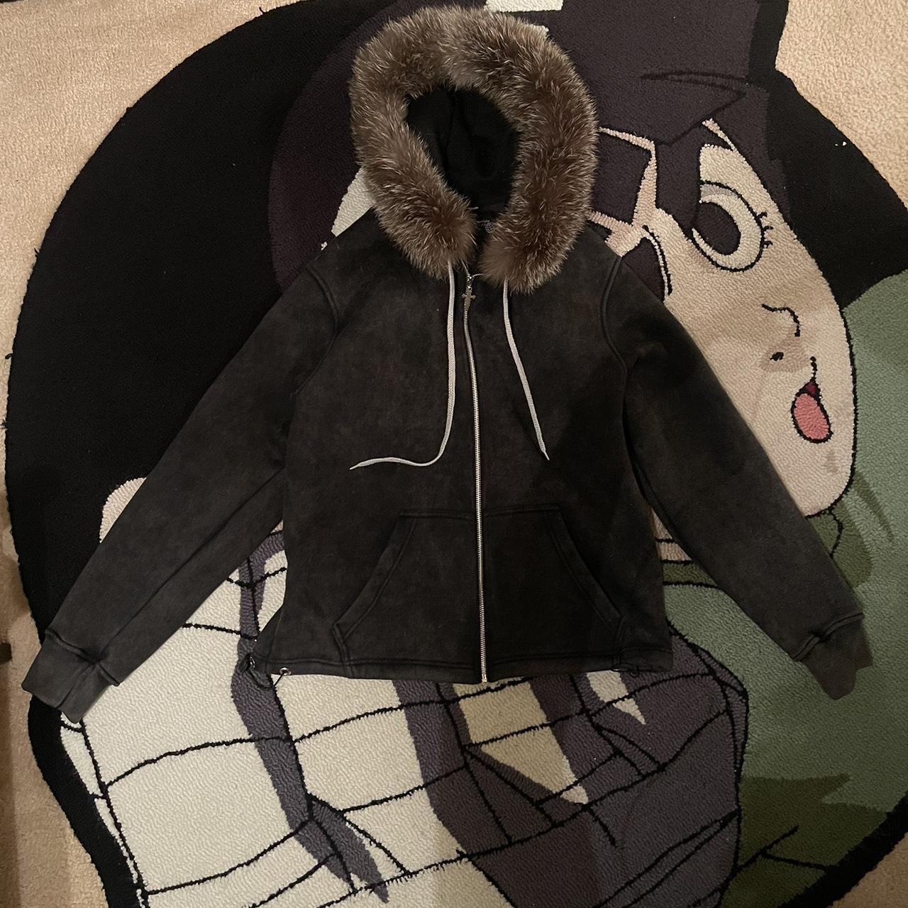 Black fur hood zip up with adjustable bands If six... - Depop