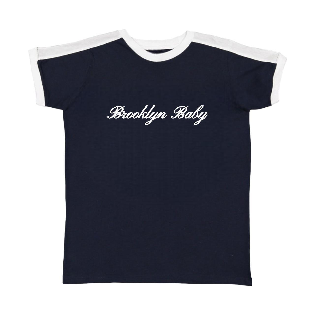 Brooklyn Baby Ringer Tee Dark navy blue ringer t... - Depop