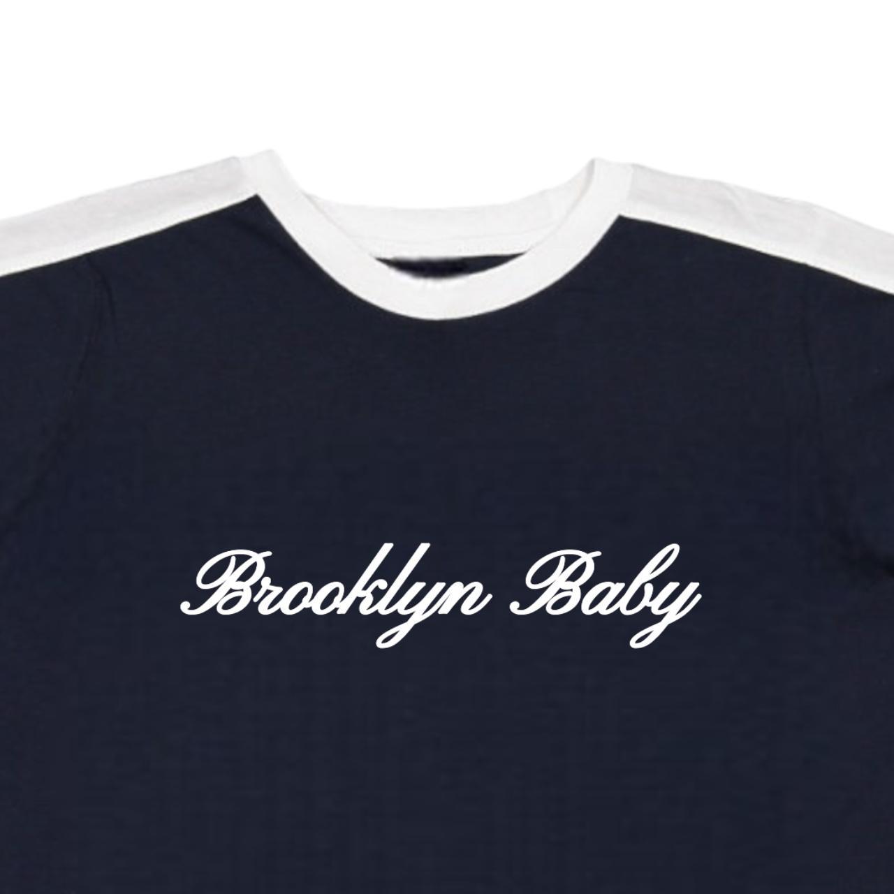 Brooklyn Baby Ringer Tee Dark navy blue ringer t... - Depop