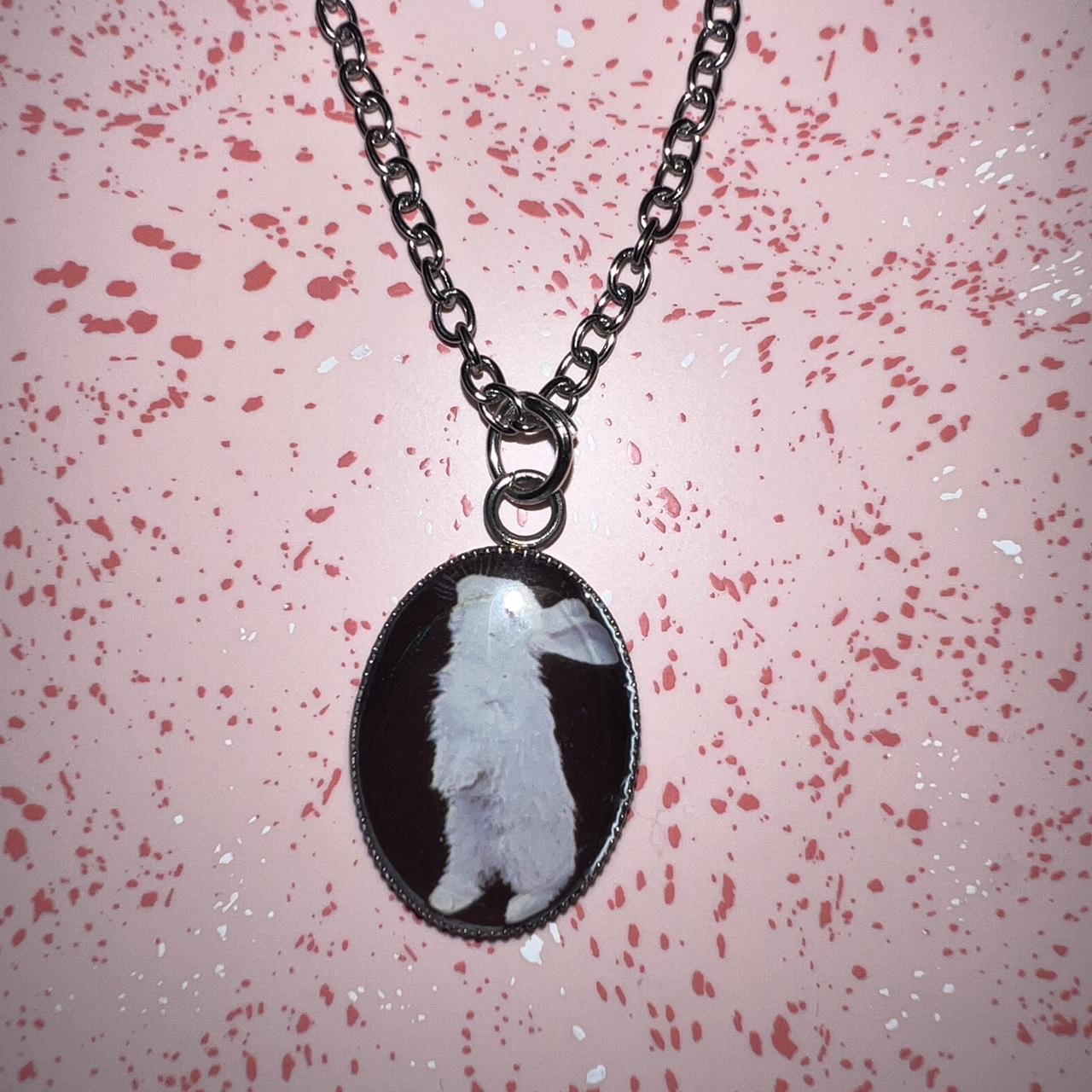 PHOTO OVAL NECKLACE (WHITE RABBIT) STAINLESS STEEL... - Depop