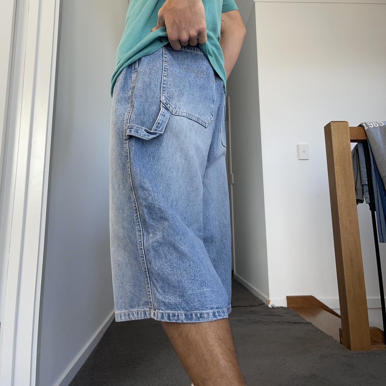 BR Denim long carpenter Jorts in a stone washed... - Depop