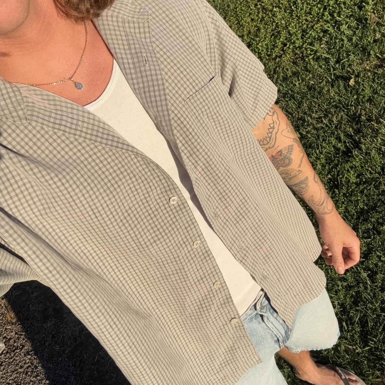 Vintage target grey chequered shirt with a soft... - Depop