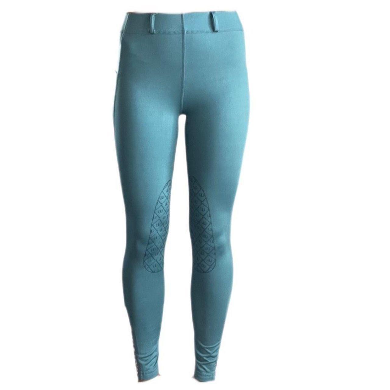 Ovation Dark Teal Riding Pant with Horse Print Trim - Depop