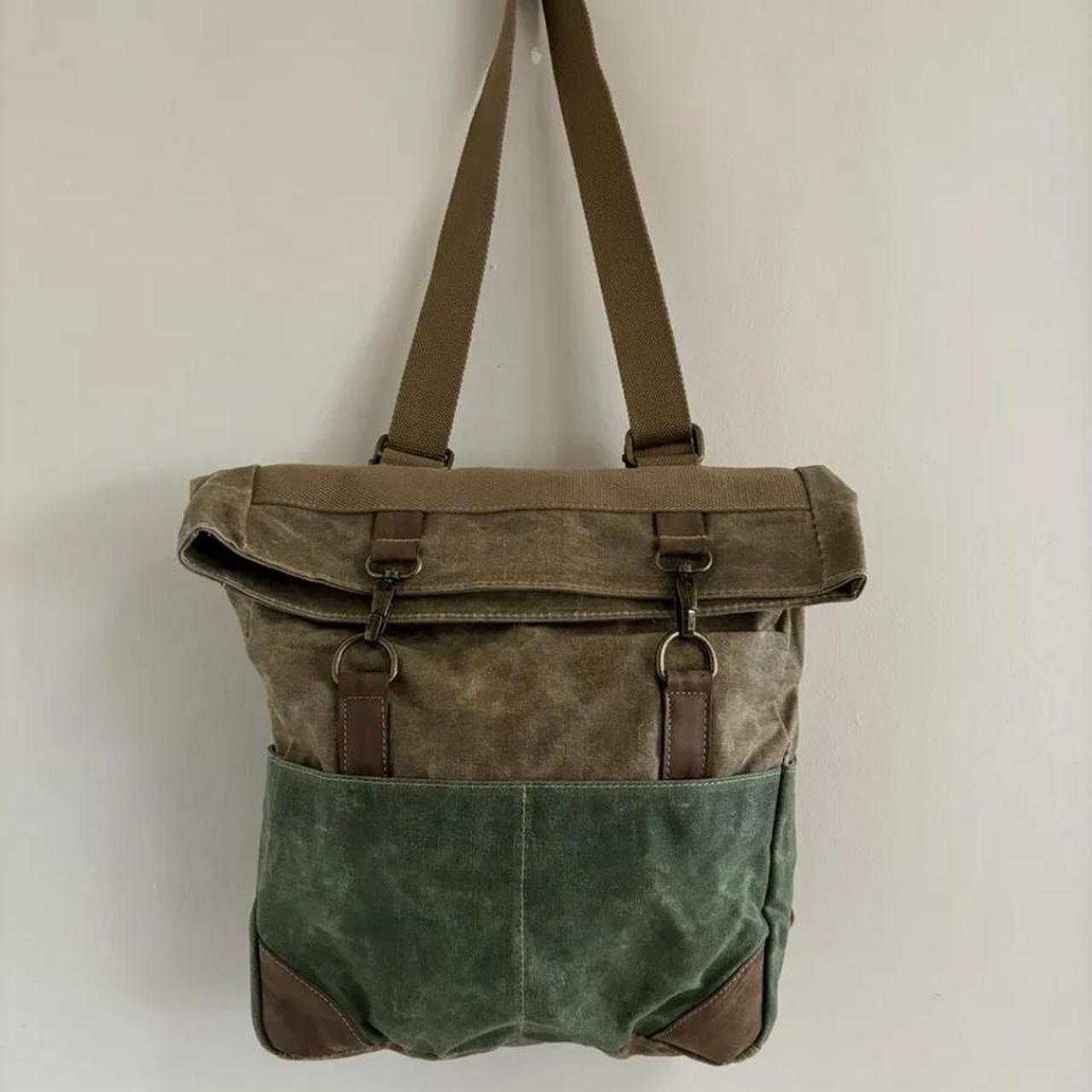 CARGOIT BACKPACK COTTON CANVAS BROWN GREEN LAPTOP - Depop