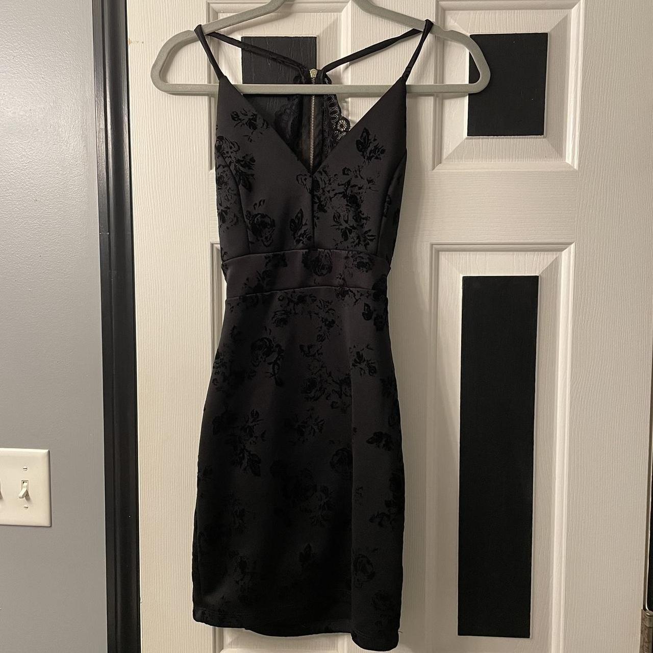 Black mini bodycon dress from Windsor. Velvet flower... - Depop