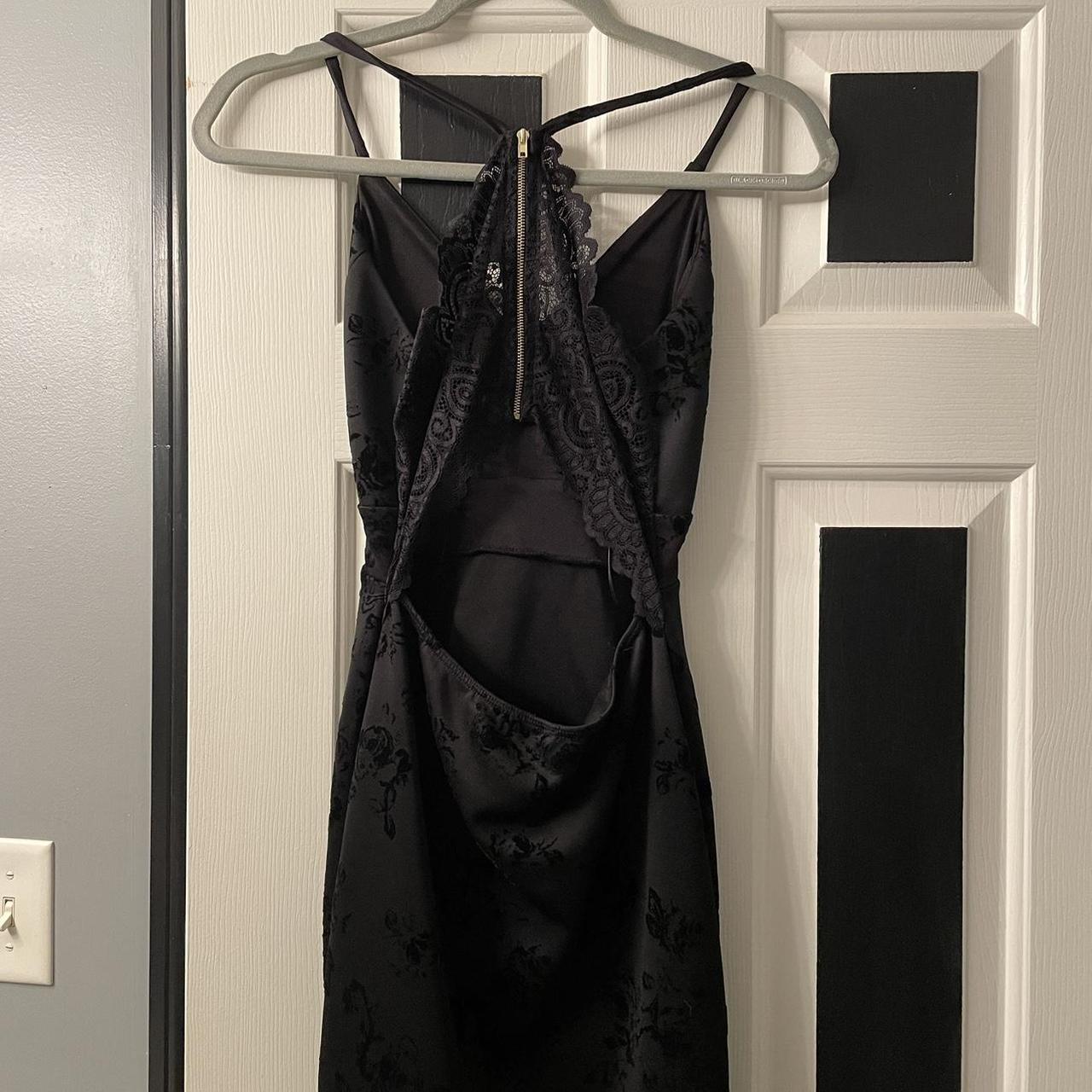 Black mini bodycon dress from Windsor. Velvet flower... - Depop