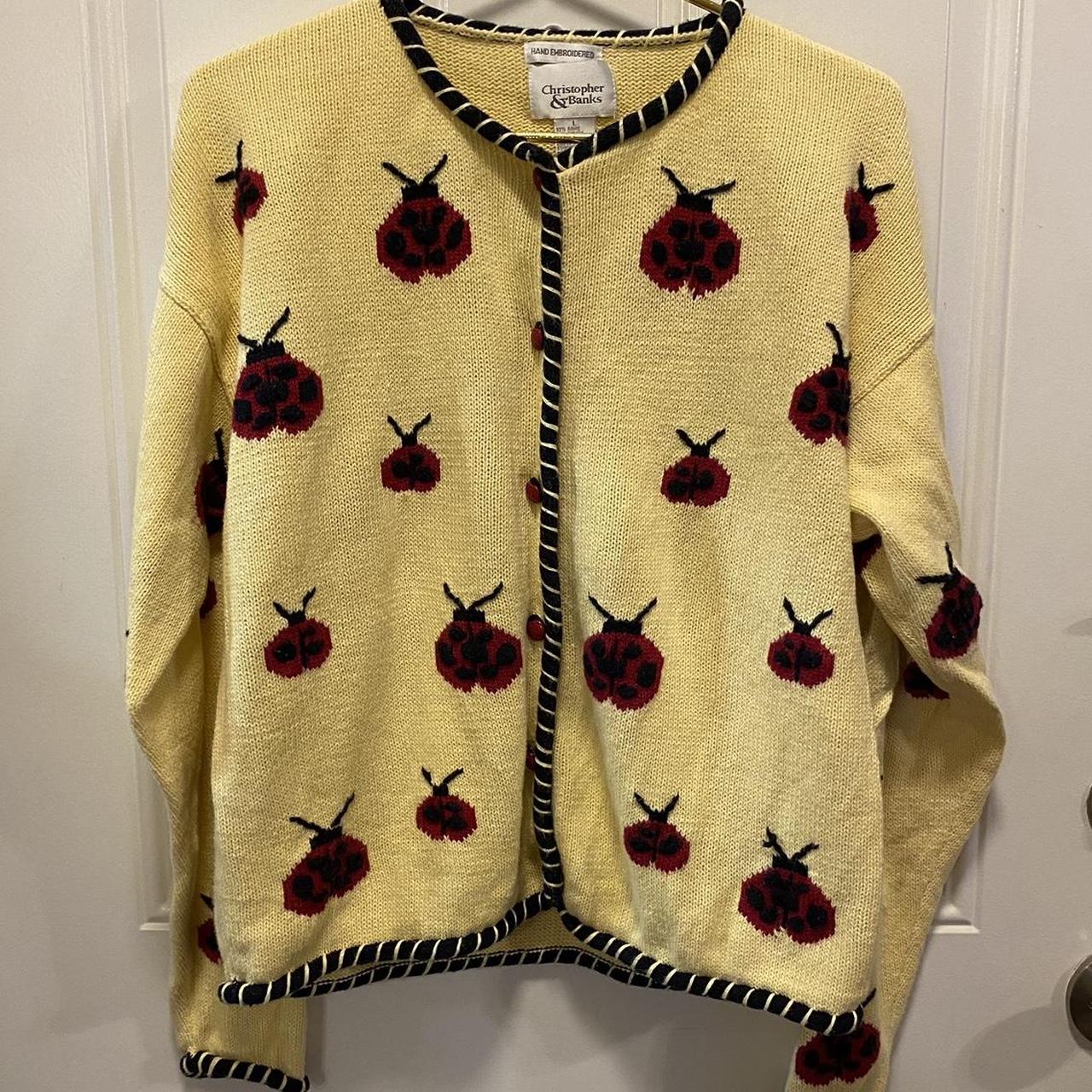 Christopher & Banks embroidered lady bug cardigan.... - Depop