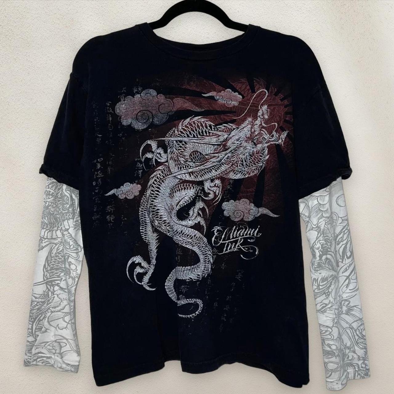 Miami Ink Double Layered Long Sleeve T-Shirt Dragon... - Depop