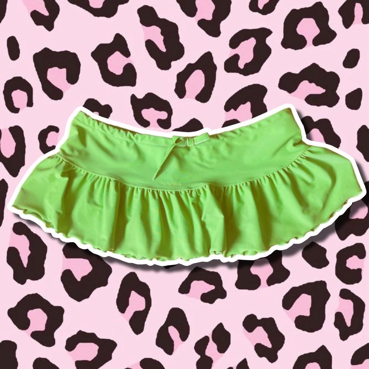 2000s green micro mini swim suit skirt details... - Depop
